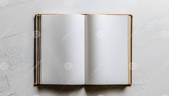 An Empty Open Book Lies on a White Table, Showcasing Its Blank ...