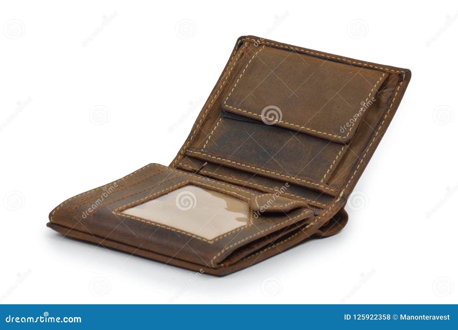 Empty Open Brown Leather Wallet Isolated on White Background Sign ...