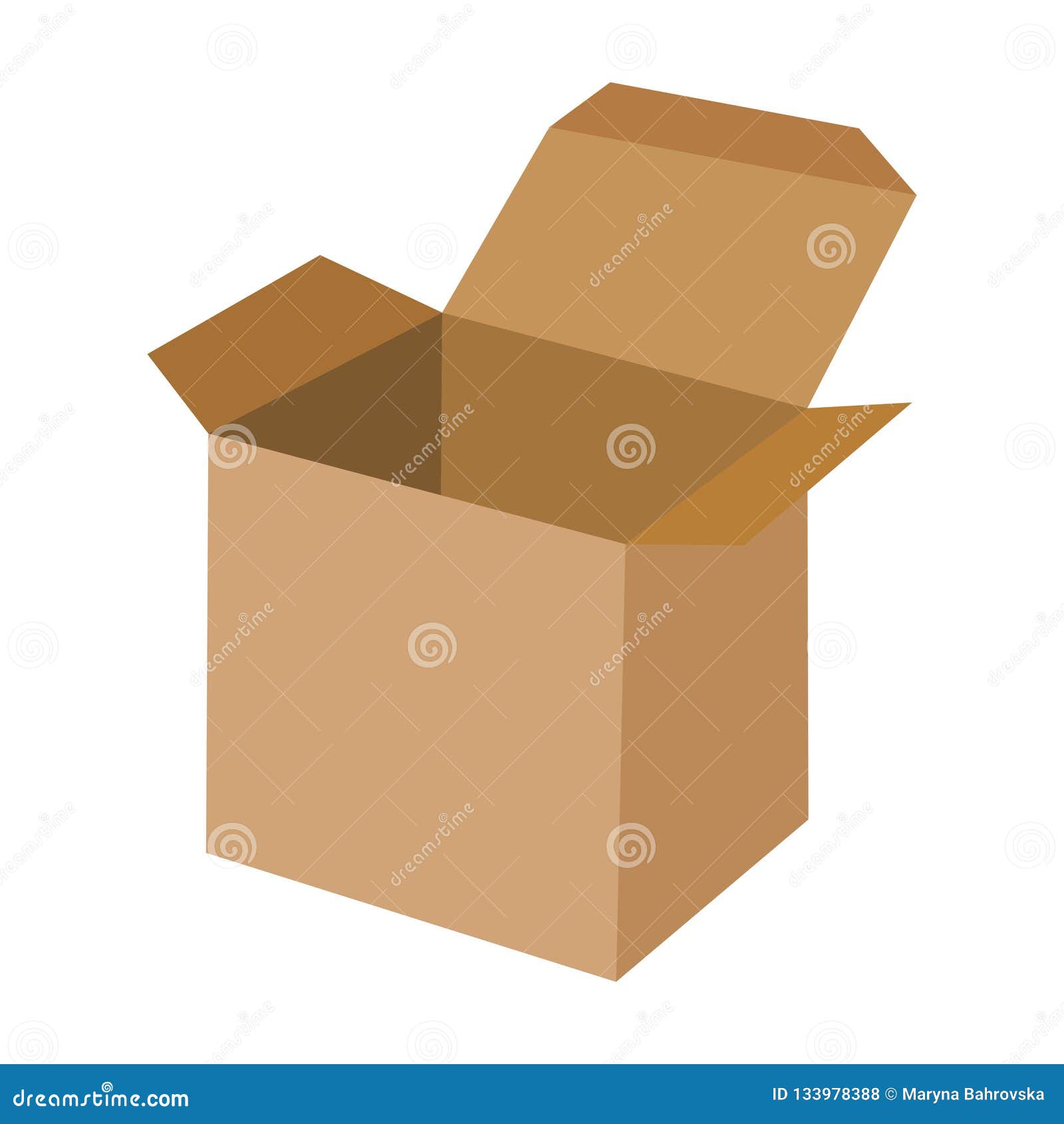 Empty Open Cardboard Box Isolated on White Background. Side View. Brown ...