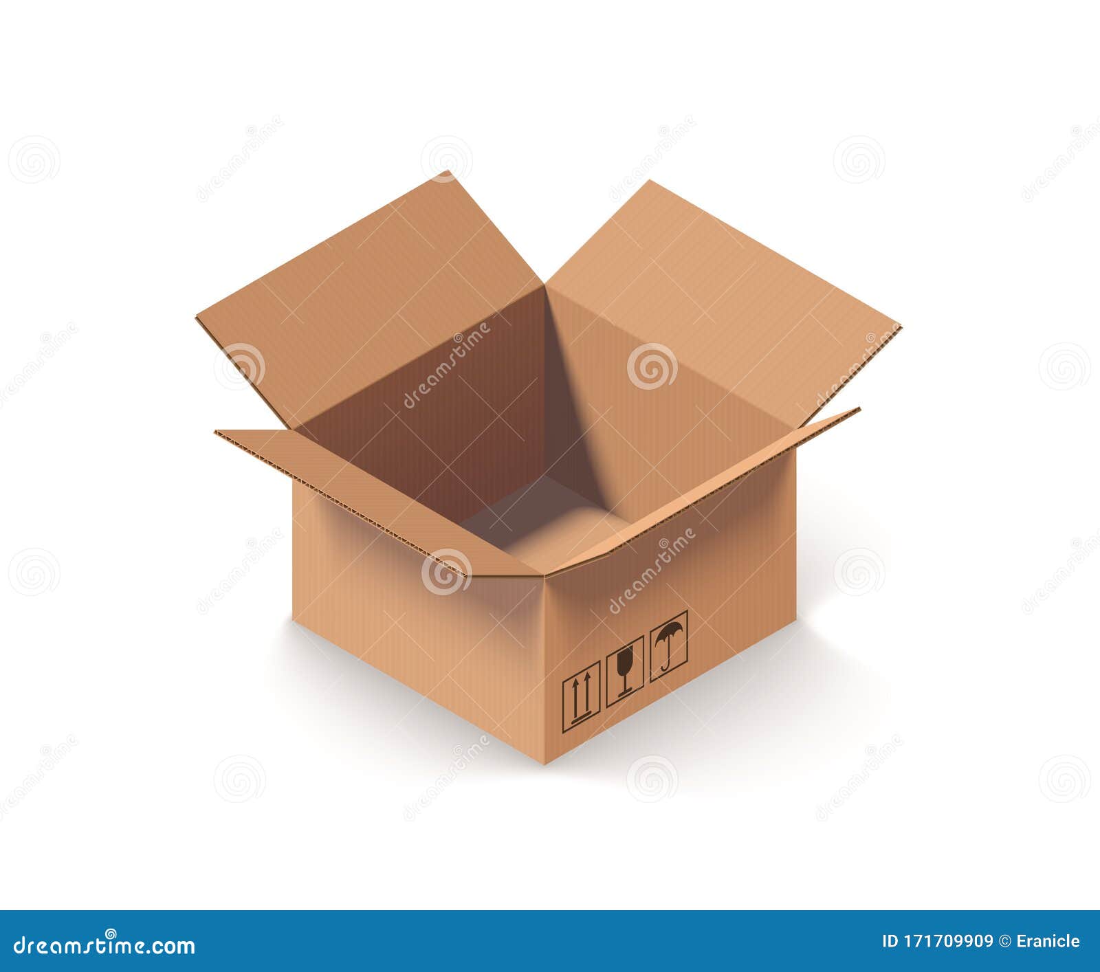 Empty Open Cardboard Box Isolated on White Stock Vector - Illustration ...