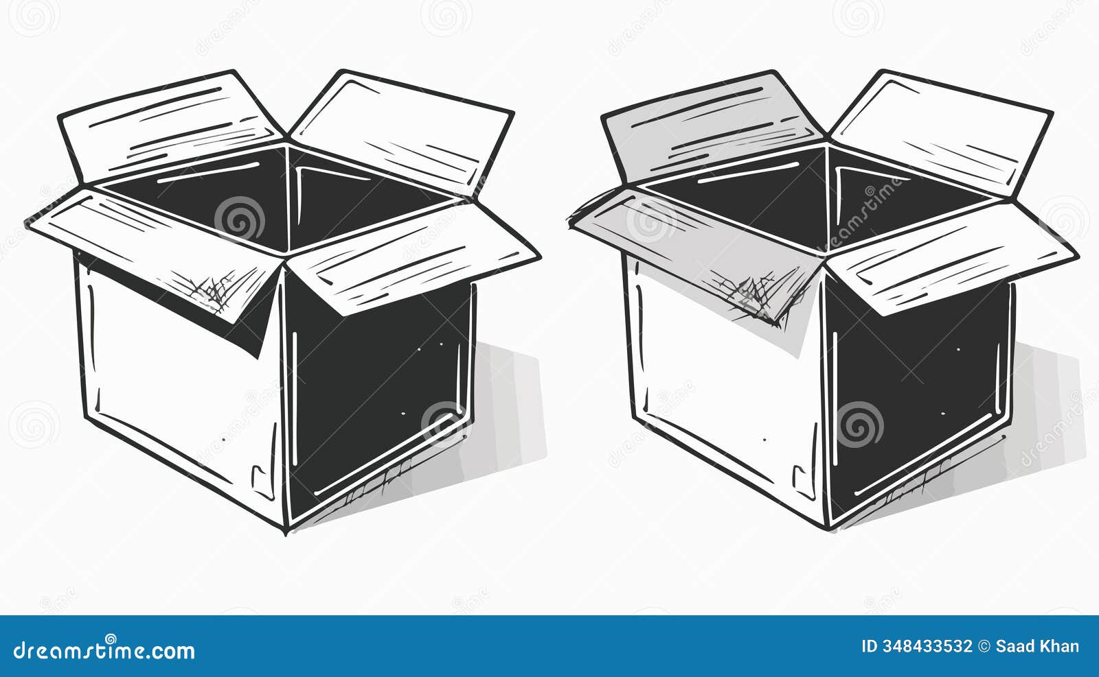 Empty Open Cardboard Box Line Art for Packaging Stock Vector ...