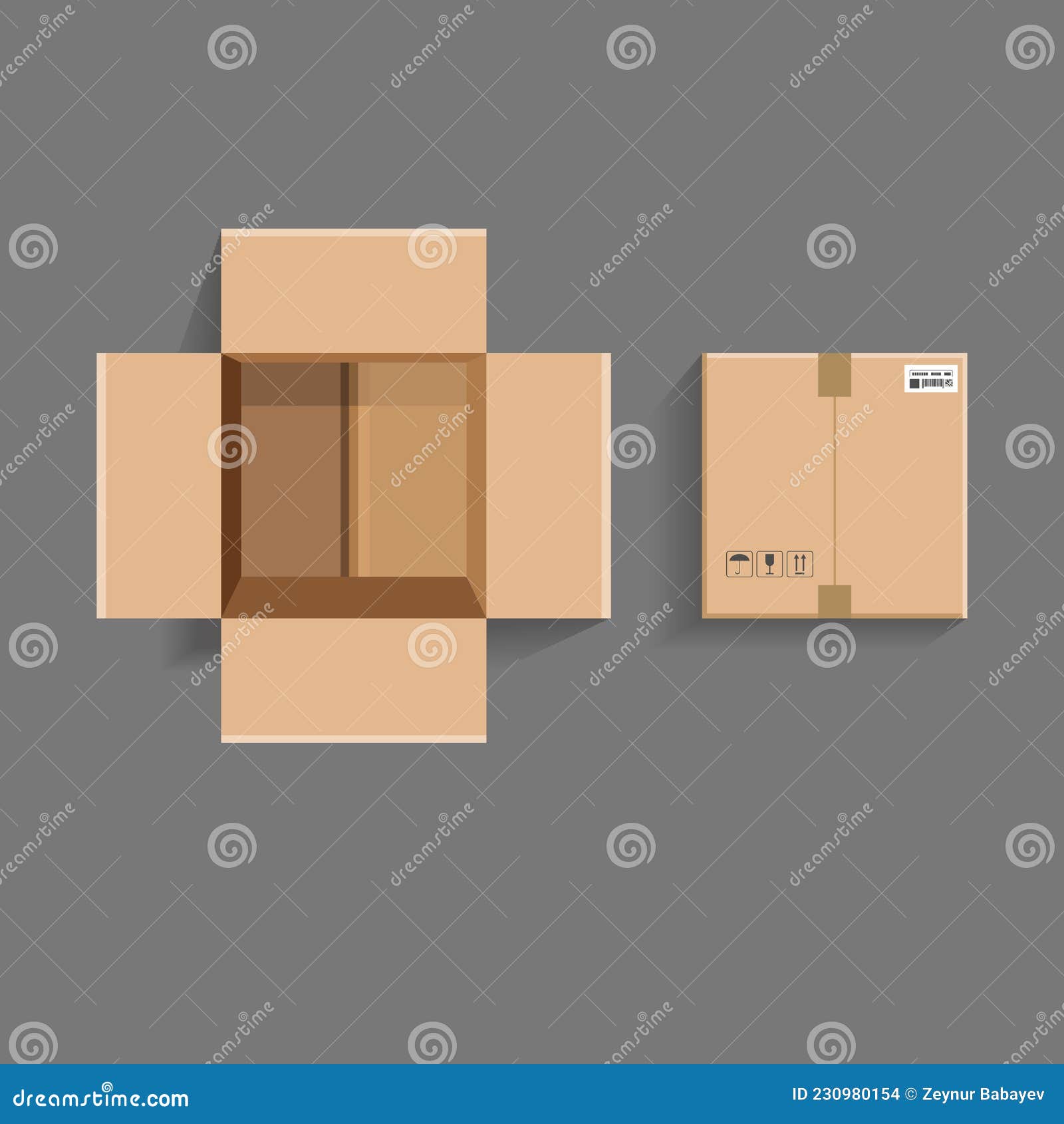 Empty Open and Closed Cardboard Box. Top View. Vector Illustration ...