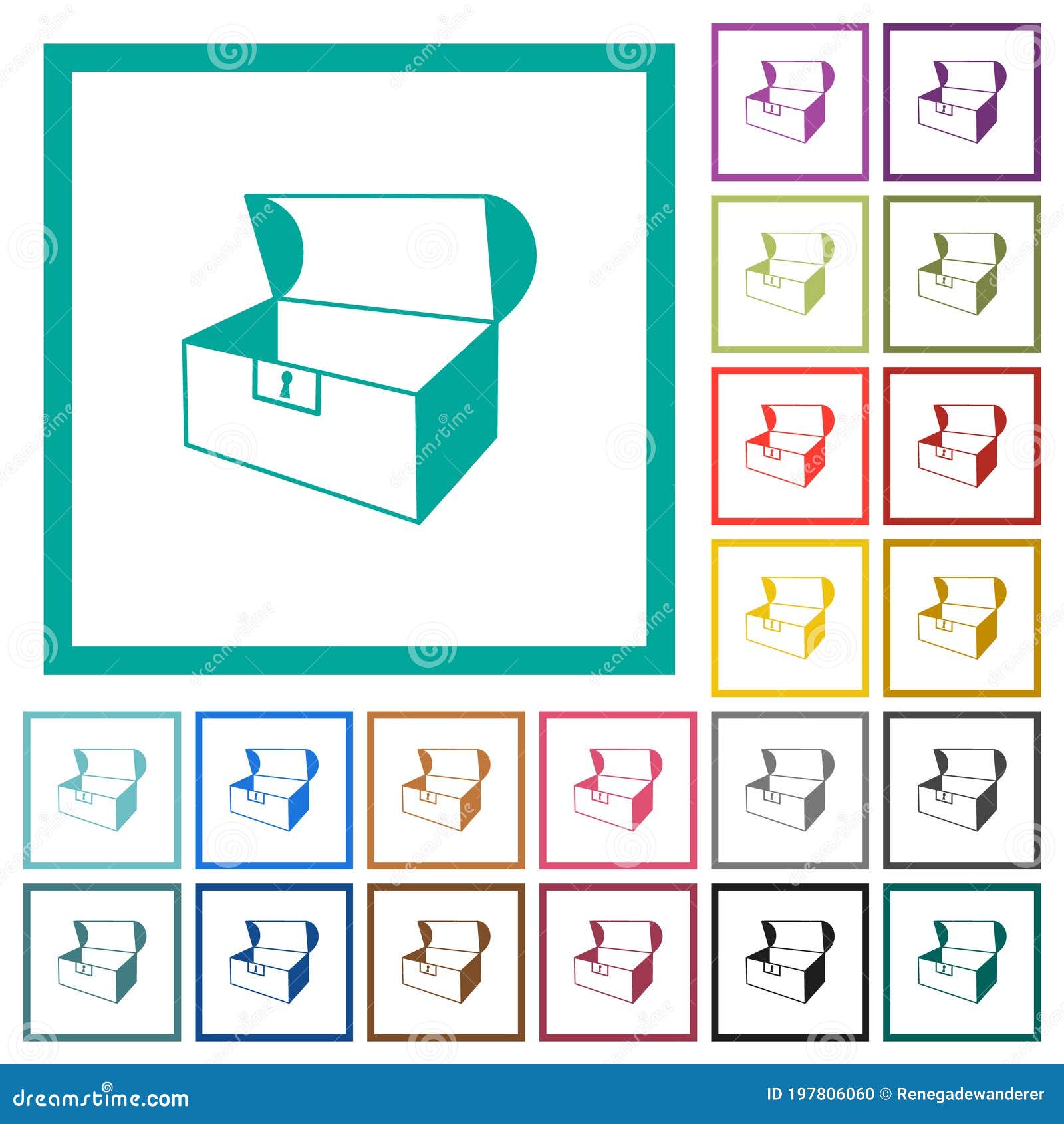 Empty Open Coffer Flat Color Icons with Quadrant Frames Stock Vector ...