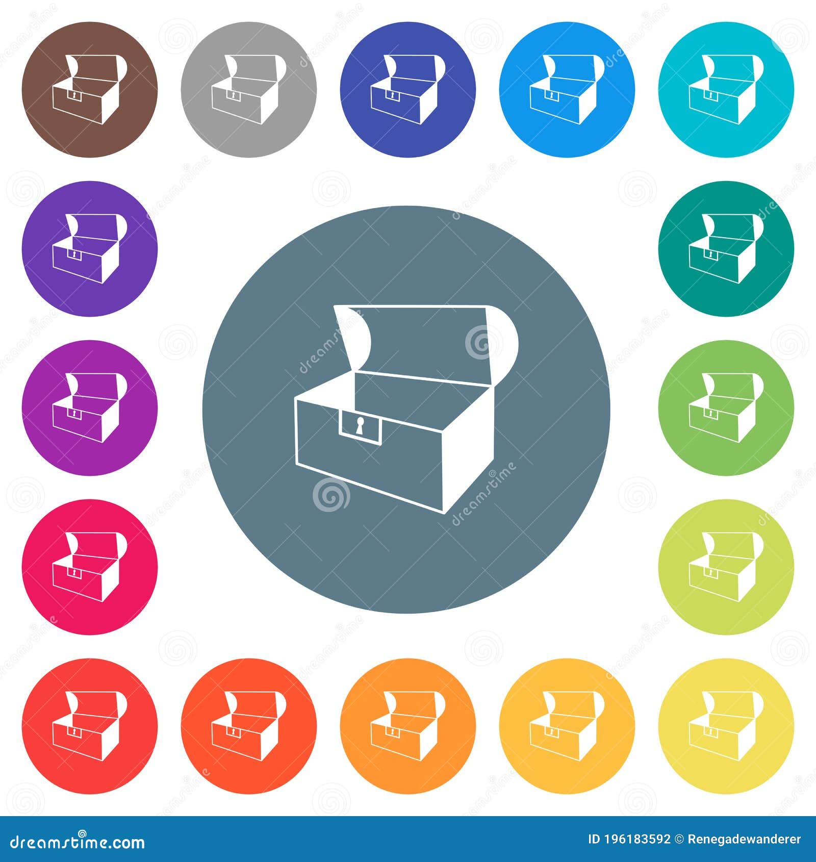 Empty Open Coffer Flat White Icons on Round Color Backgrounds Stock ...