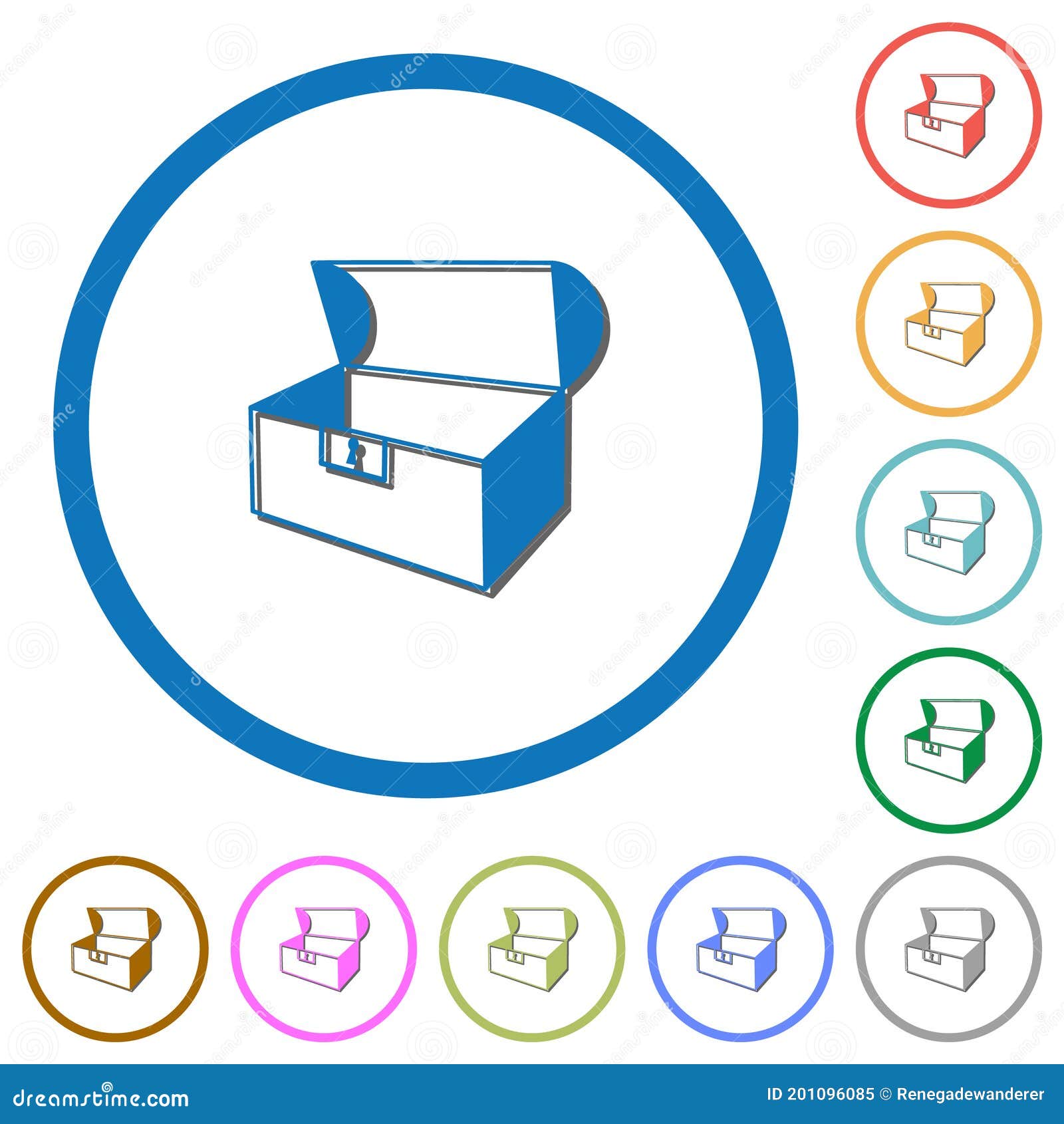 Empty Open Coffer Icons with Shadows and Outlines Stock Vector ...