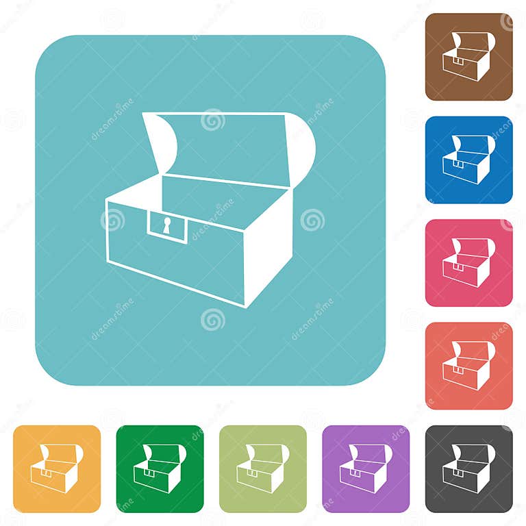 Empty Open Coffer Rounded Square Flat Icons Stock Vector - Illustration ...