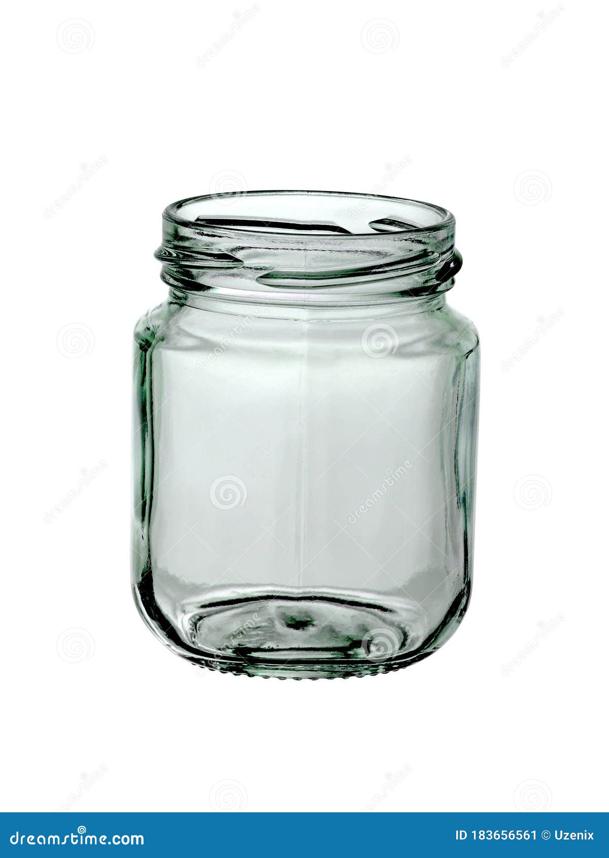 Empty Open Glass Jar, Close-up. Isolated on a White Background Stock ...