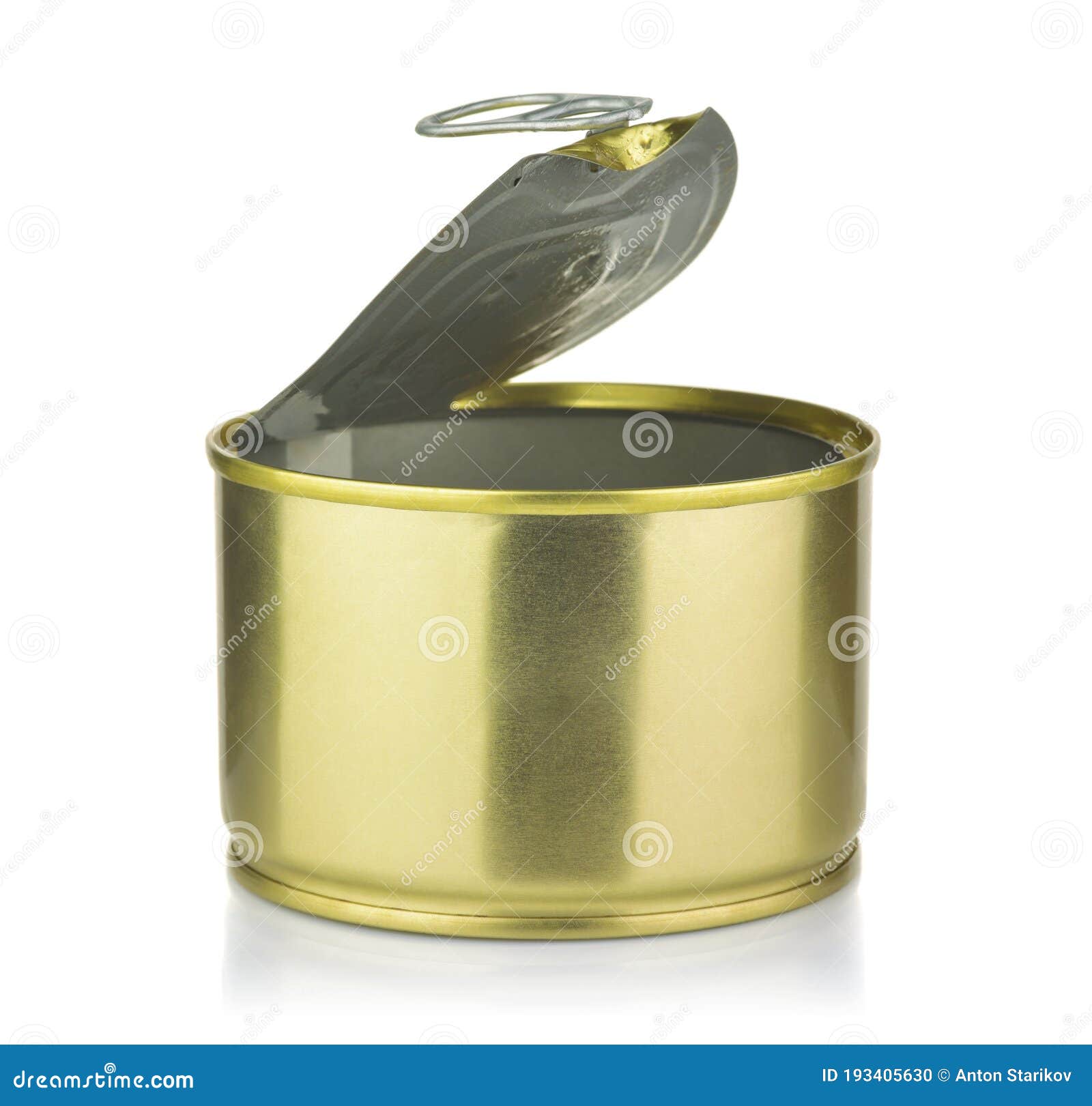 Empty open golden tin can stock photo. Image of close - 193405630