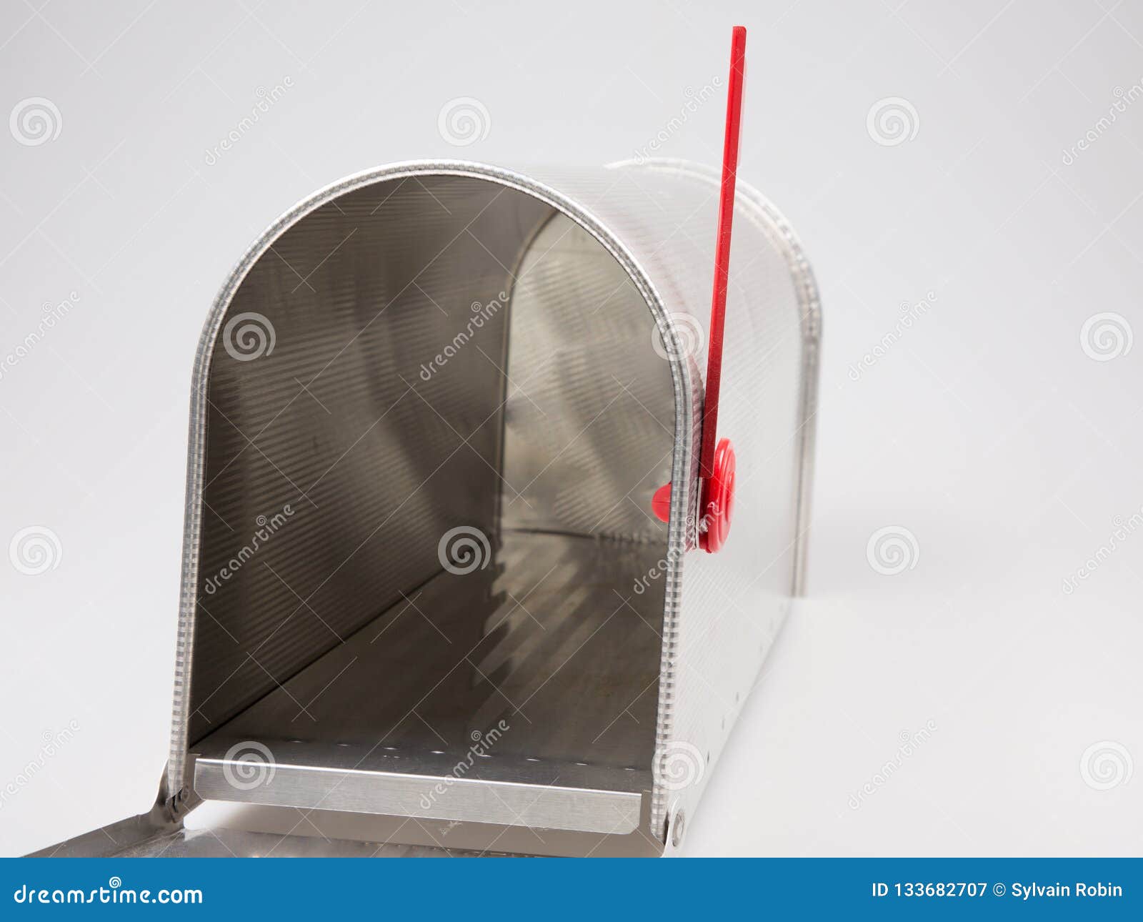 Empty Open Mailbox on Grey Background Stock Image - Image of steel ...