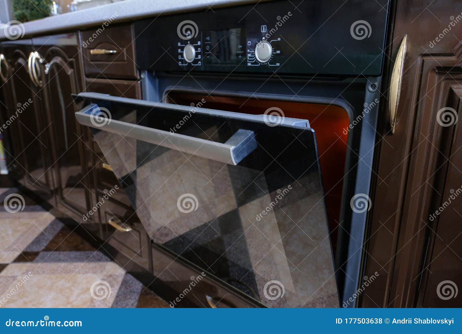 Empty, Open Modern Oven Close-up. Built-in Kitchen Furniture Stock ...