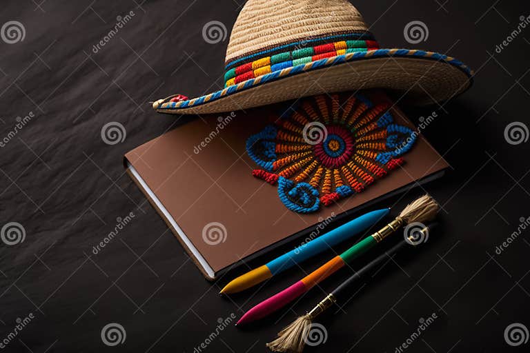 Empty Open Notepad, Copyspace, Mexican Vibrant, Black Background, Cinco ...