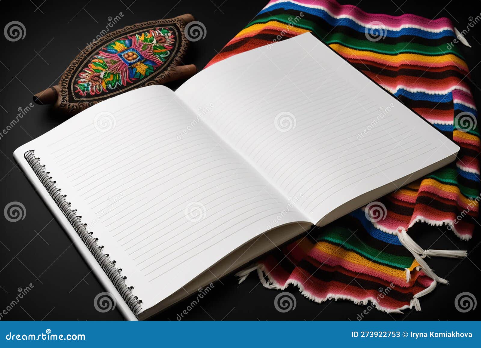 Empty Open Notepad, Copyspace, Mexican Vibrant, Black Background, Cinco ...