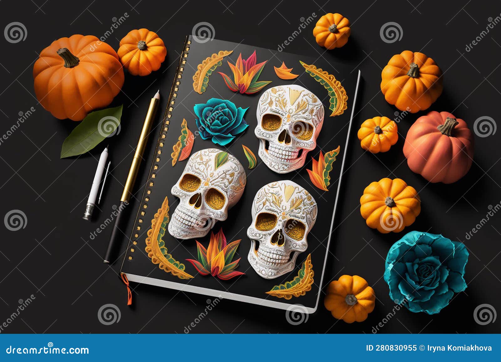 Empty Open Notepad, Copyspace, Mexican Vibrant, Black Background, Cinco ...