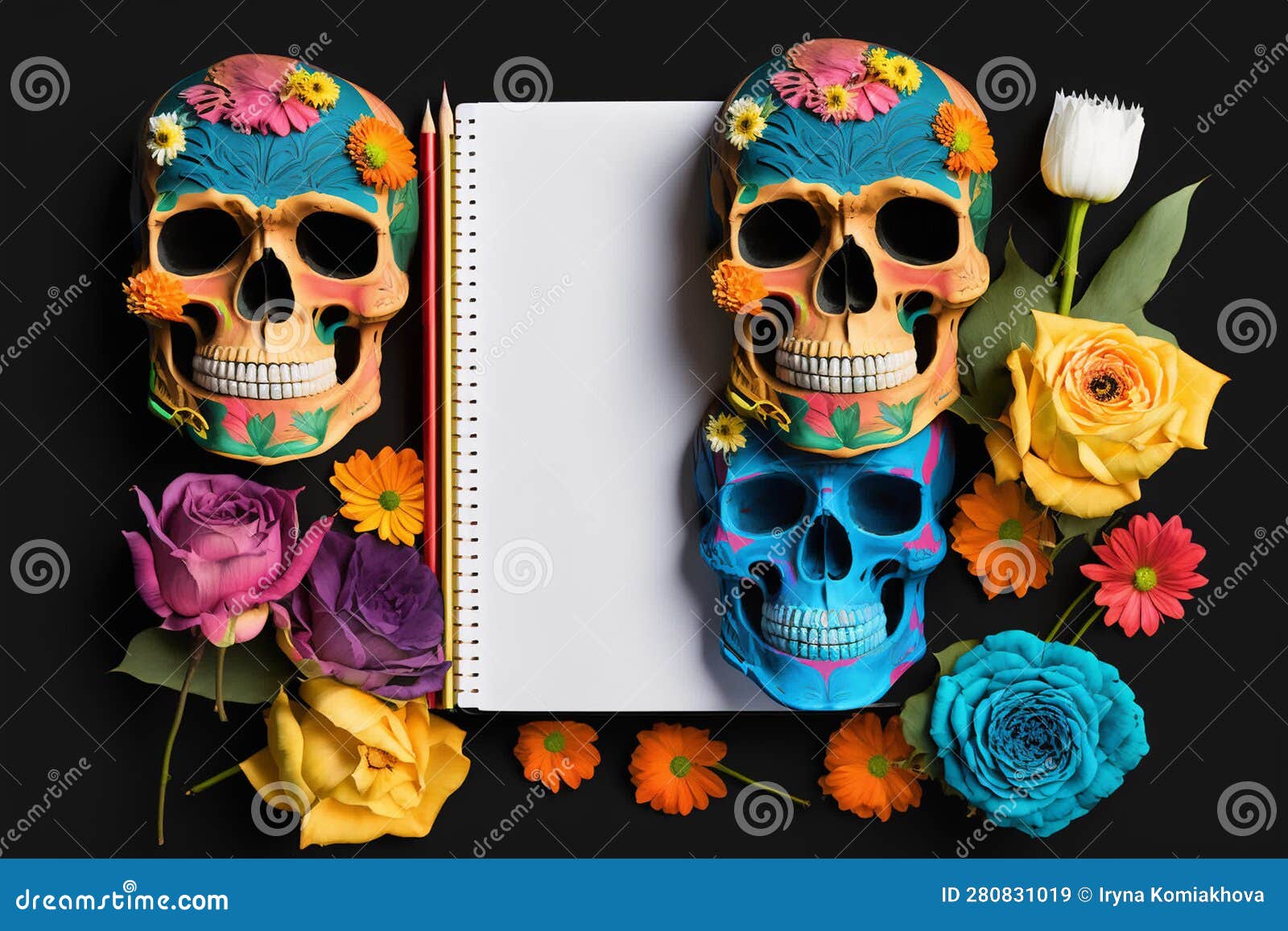 Empty Open Notepad, Copyspace, Mexican Vibrant, Black Background, Cinco ...