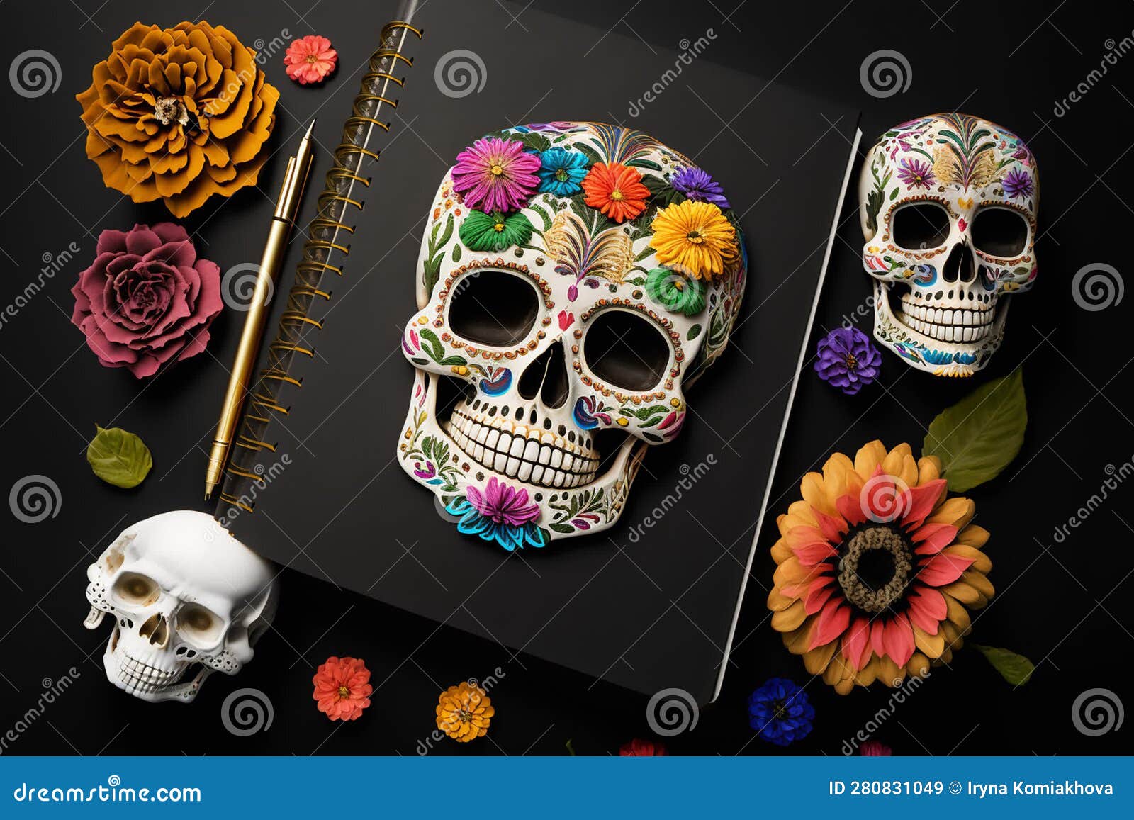 Empty Open Notepad, Copyspace, Mexican Vibrant, Black Background, Cinco ...