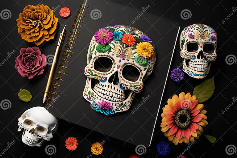 Empty Open Notepad, Copyspace, Mexican Vibrant, Black Background, Cinco ...