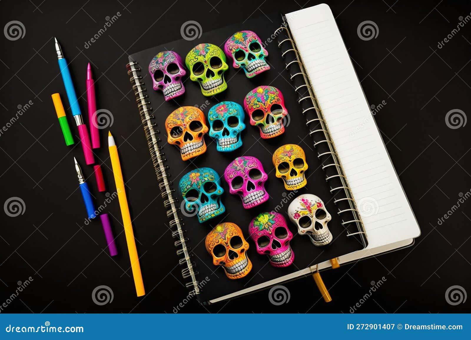 Empty Open Notepad, Copyspace, Mexican Vibrant, Black Background, Cinco ...