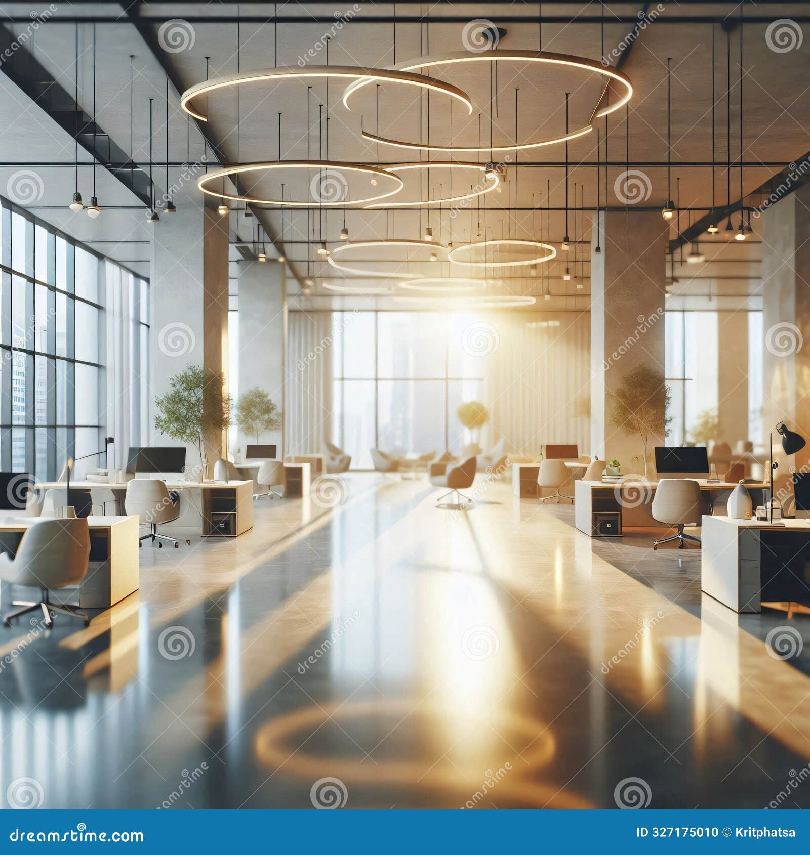 Empty Open Office Space, Abstract Light Blur Creates a Stylish Interior ...