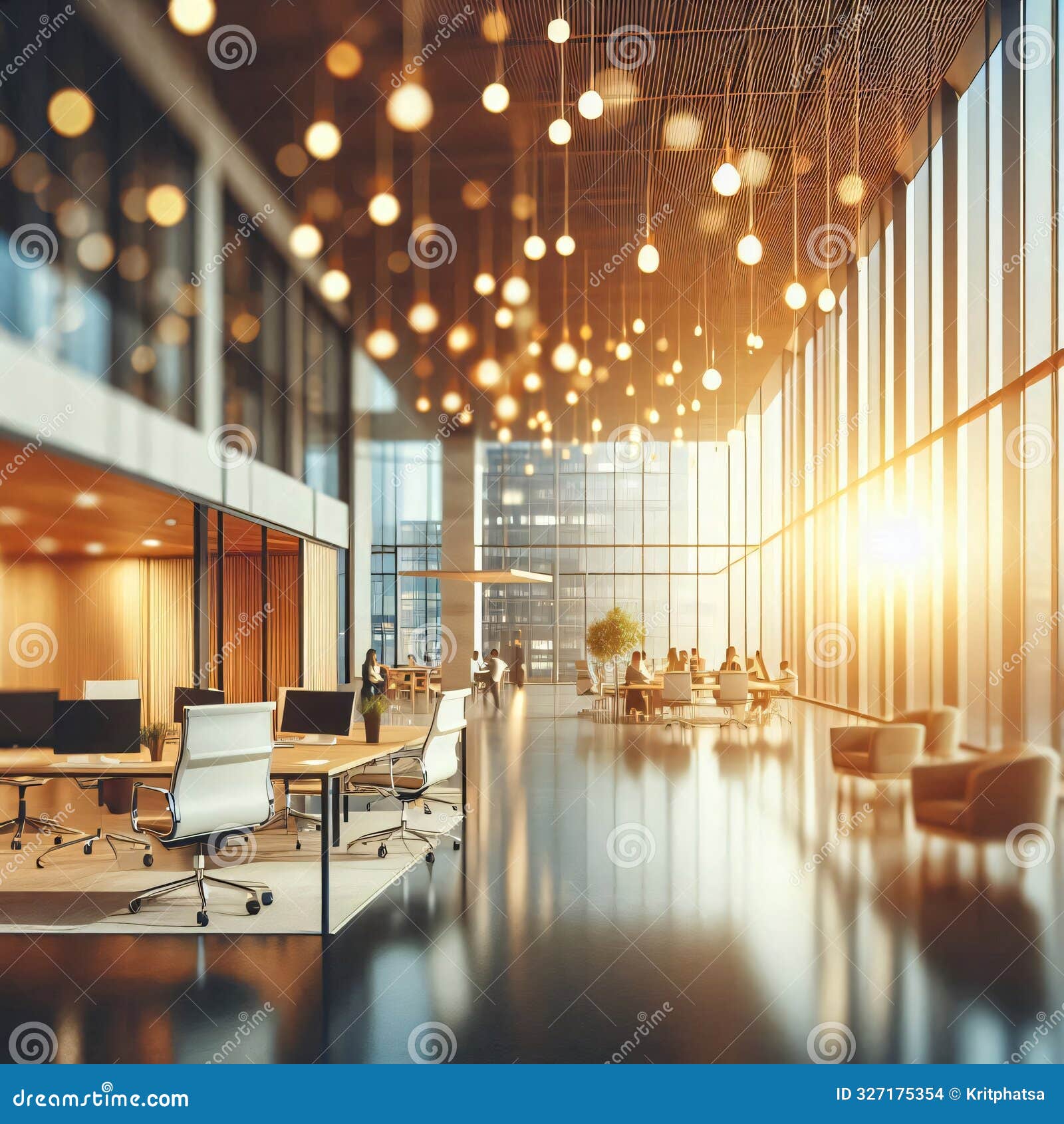 Empty Open Office Space, Abstract Light Blur Creates a Stylish Interior ...
