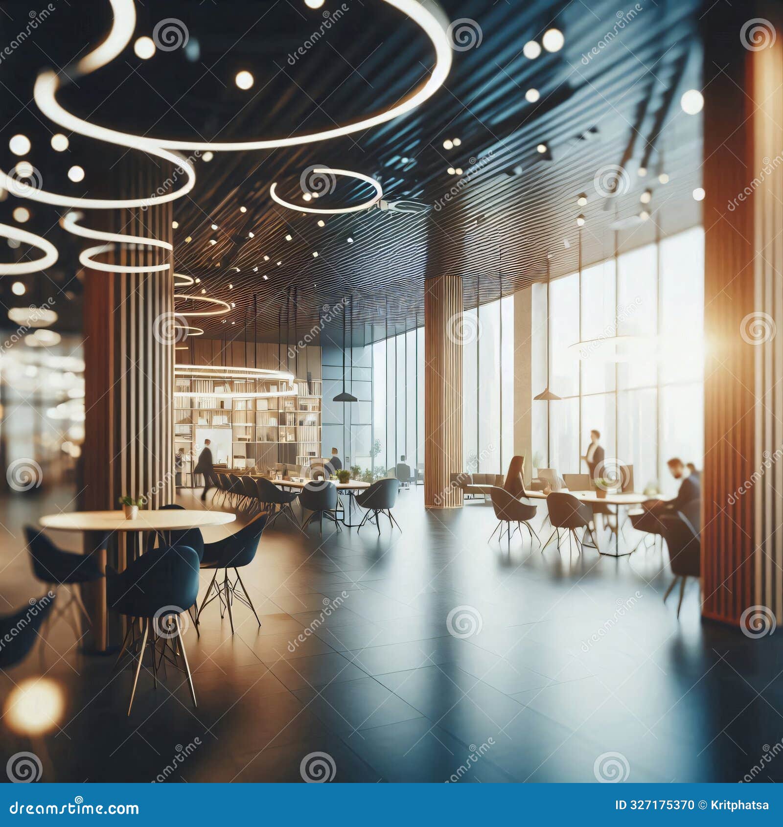 Empty Open Office Space, Abstract Light Blur Creates a Stylish Interior ...