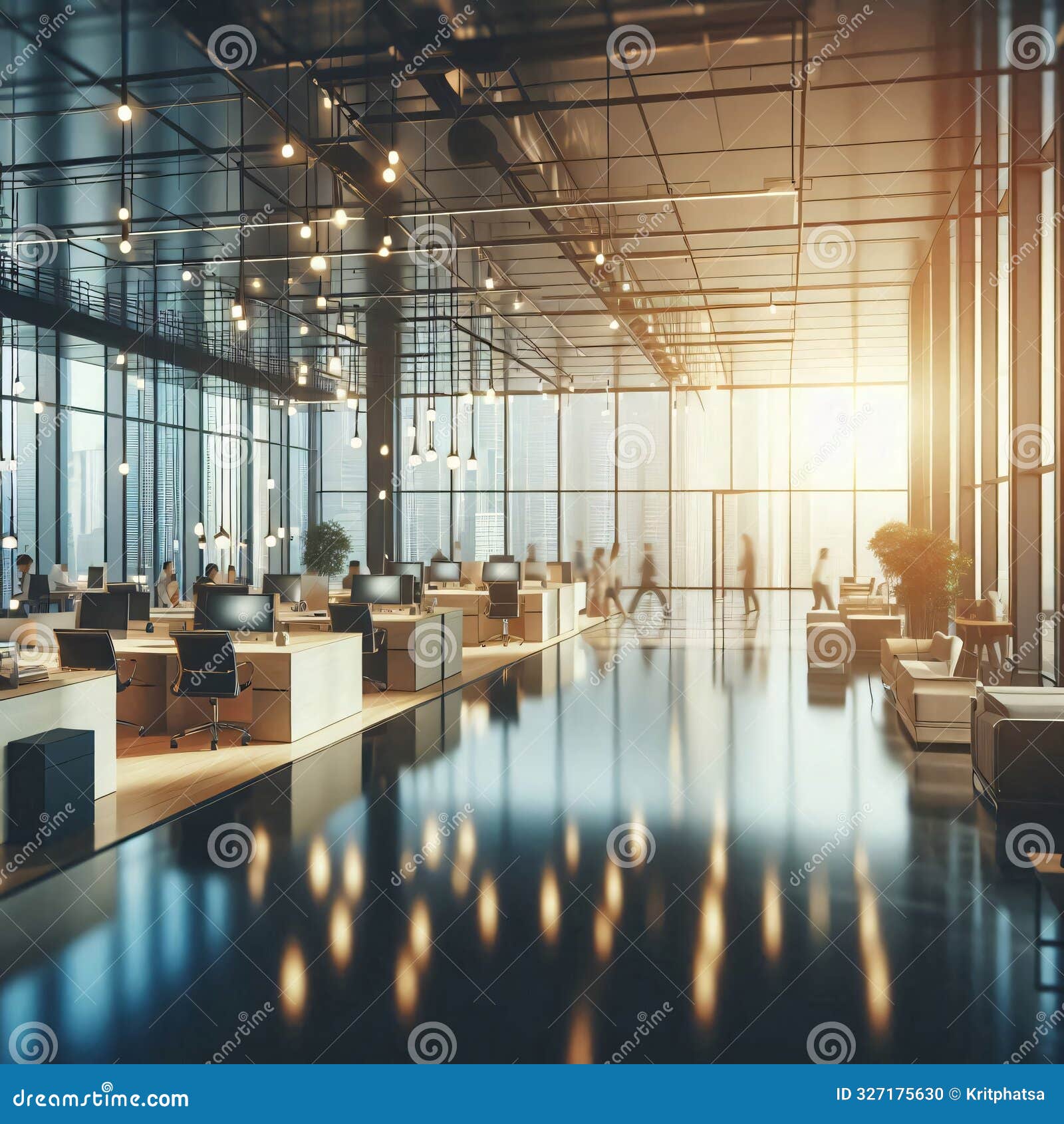 Empty Open Office Space, Abstract Light Blur Creates a Stylish Interior ...