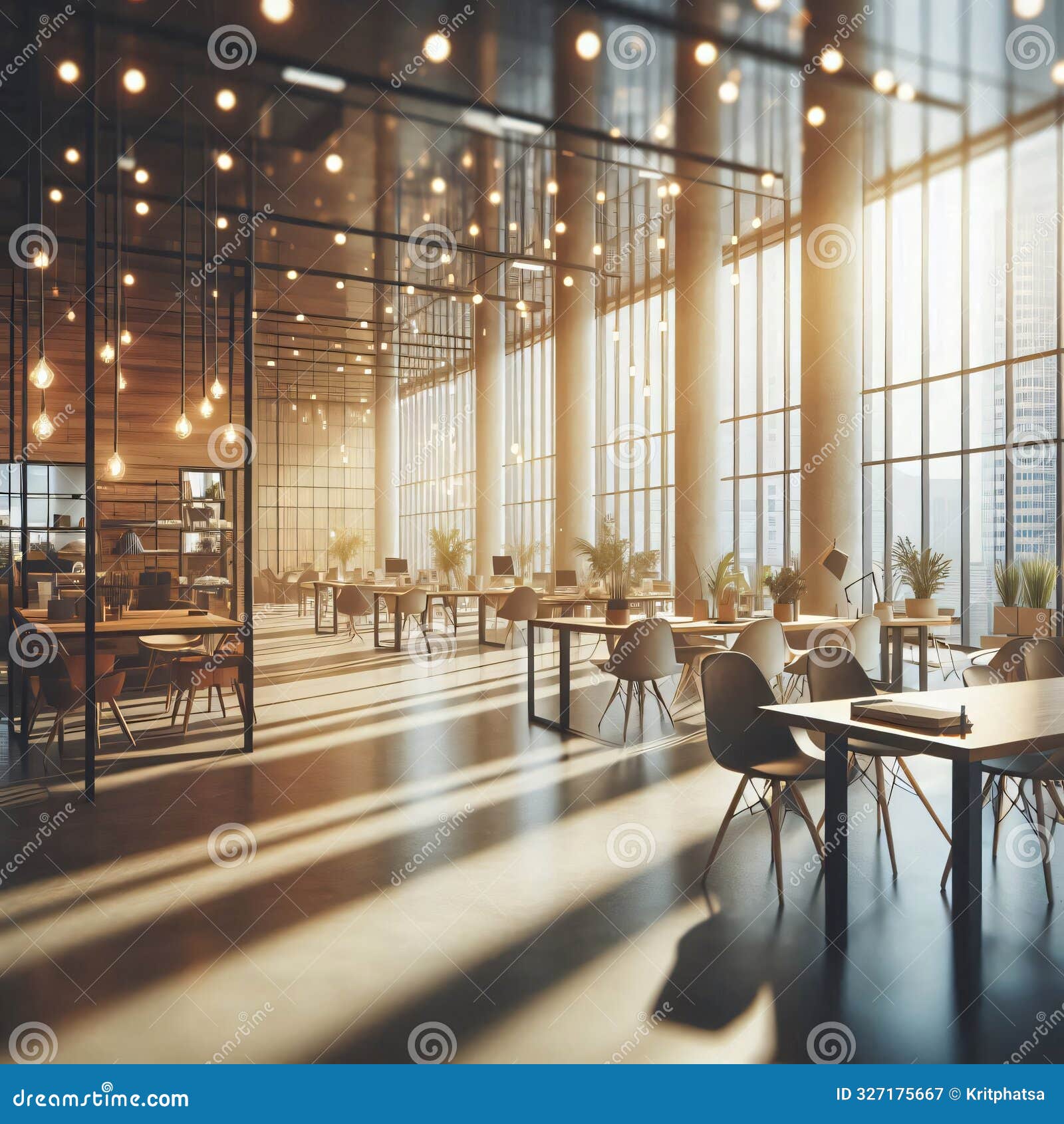 Empty Open Office Space, Abstract Light Blur Creates a Stylish Interior ...