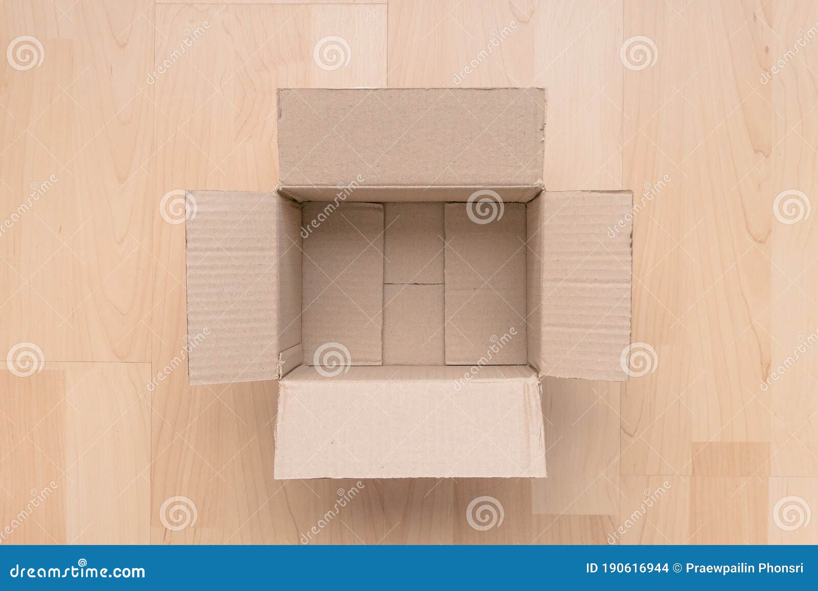 Empty Open Rectangular Cardboard Box on Wood Background. Shopping ...