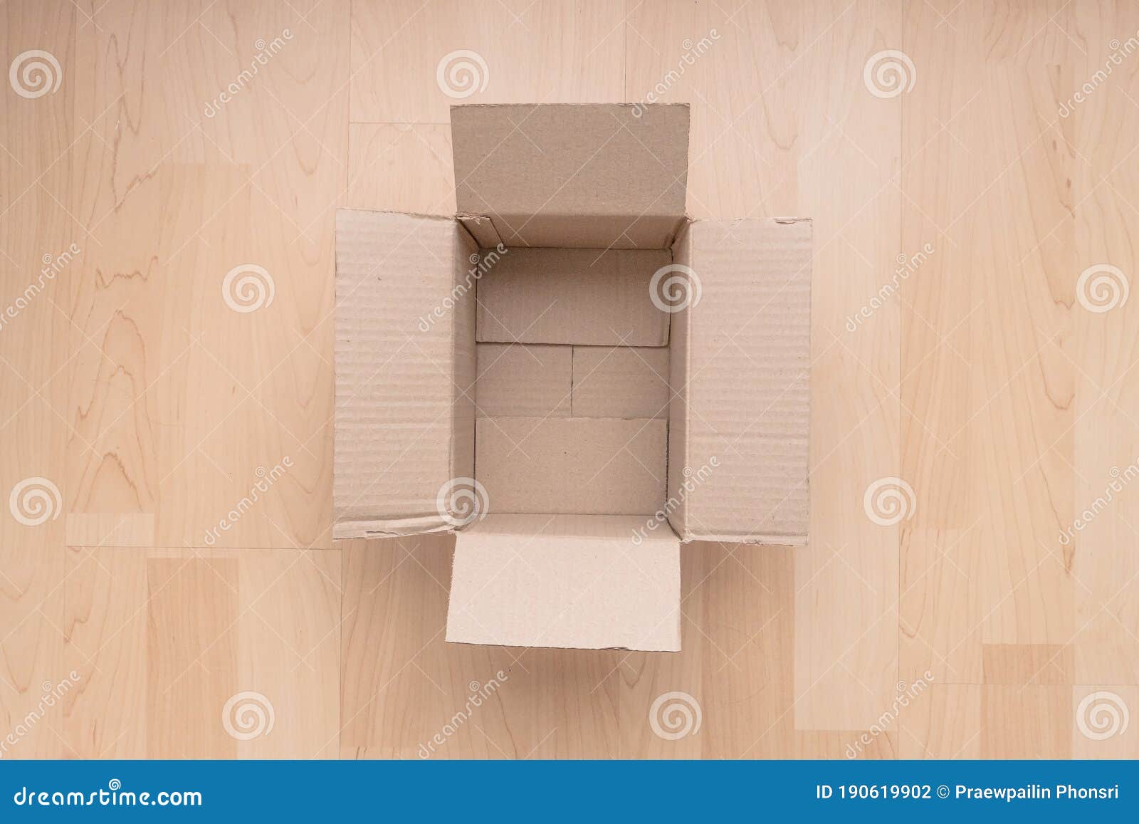Empty Open Rectangular Cardboard Box on Wood Background. Shopping ...