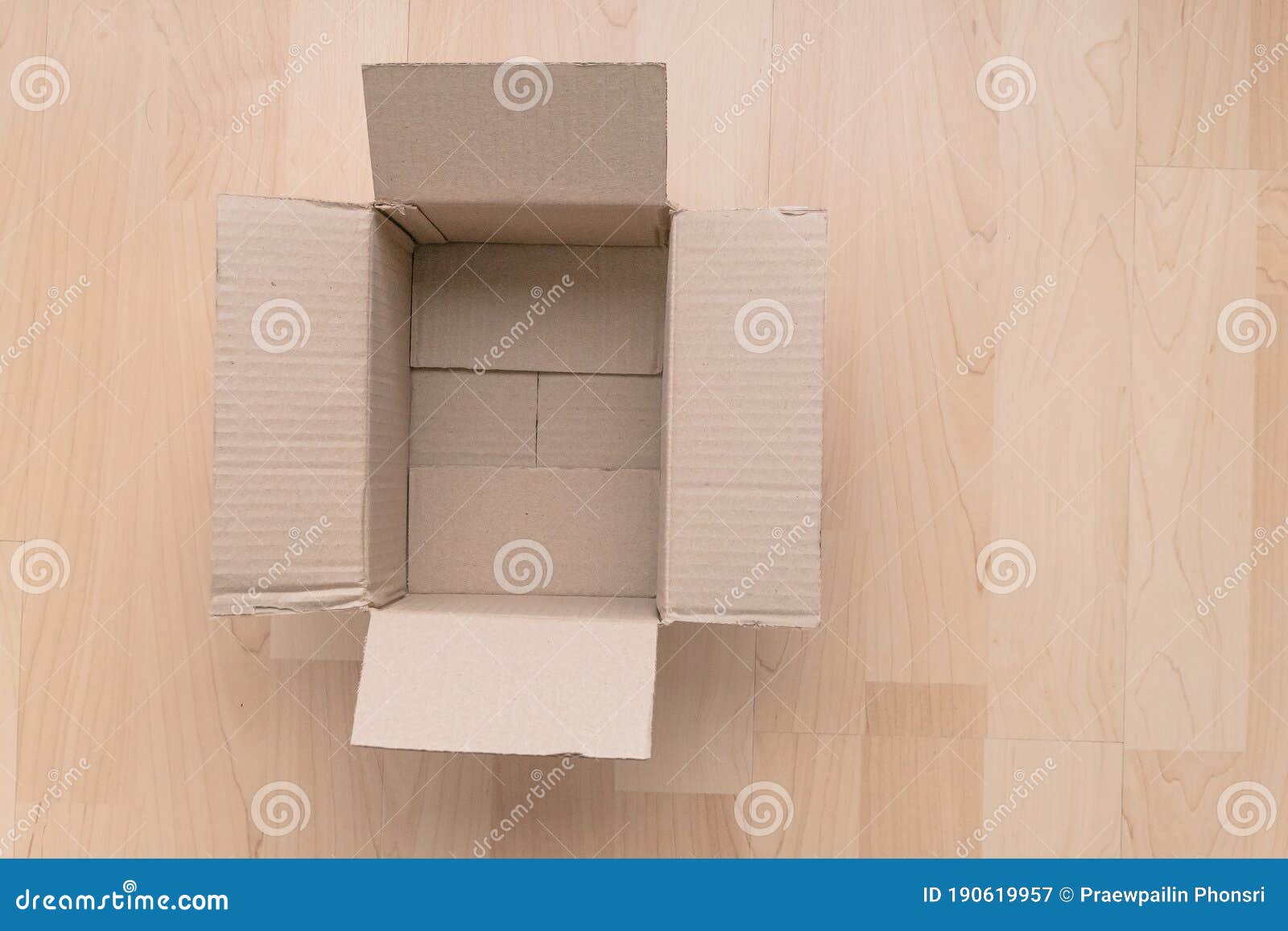 Empty Open Rectangular Cardboard Box on Wood Background. Shopping ...