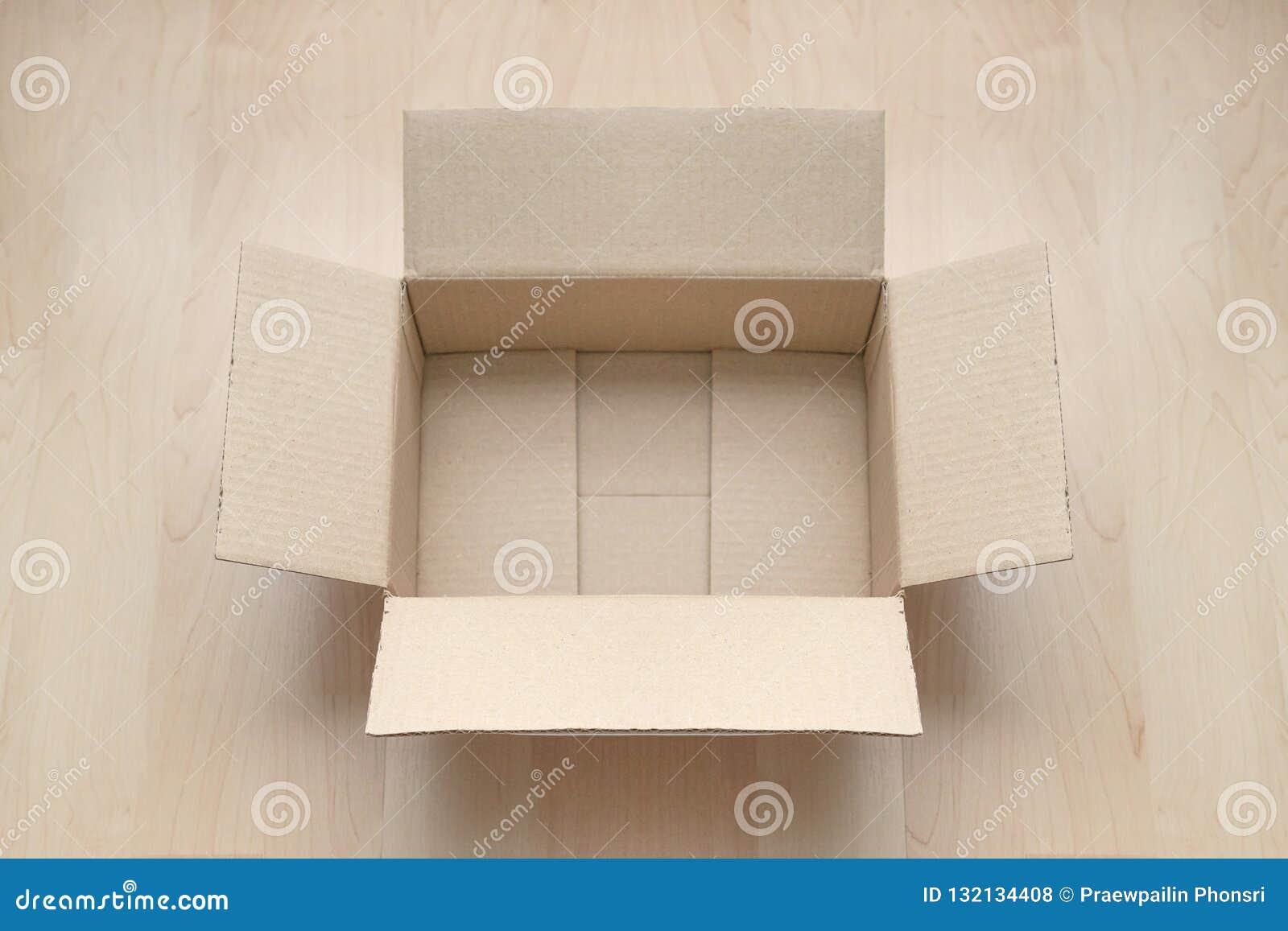 Empty Open Rectangular Cardboard Box on Wood. Stock Photo - Image of ...