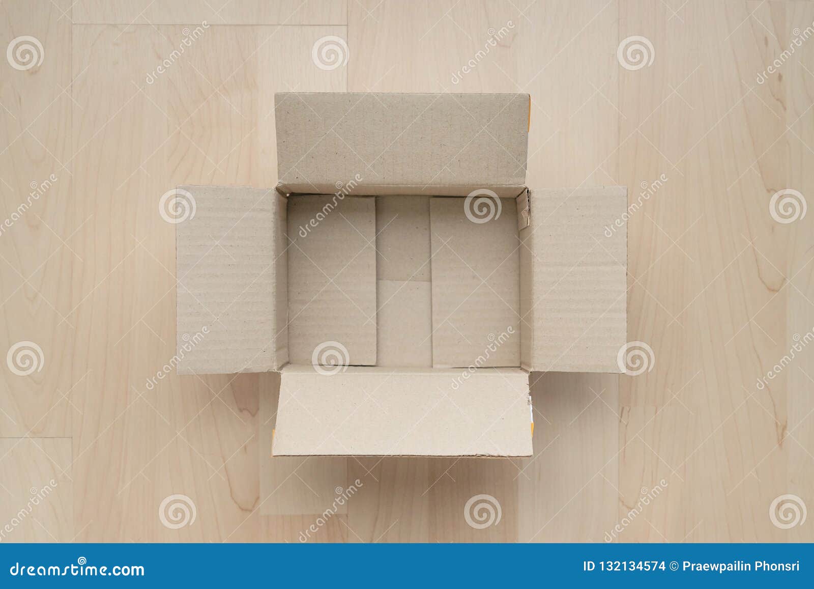 Empty Open Rectangular Cardboard Box on Wood. Stock Photo - Image of ...