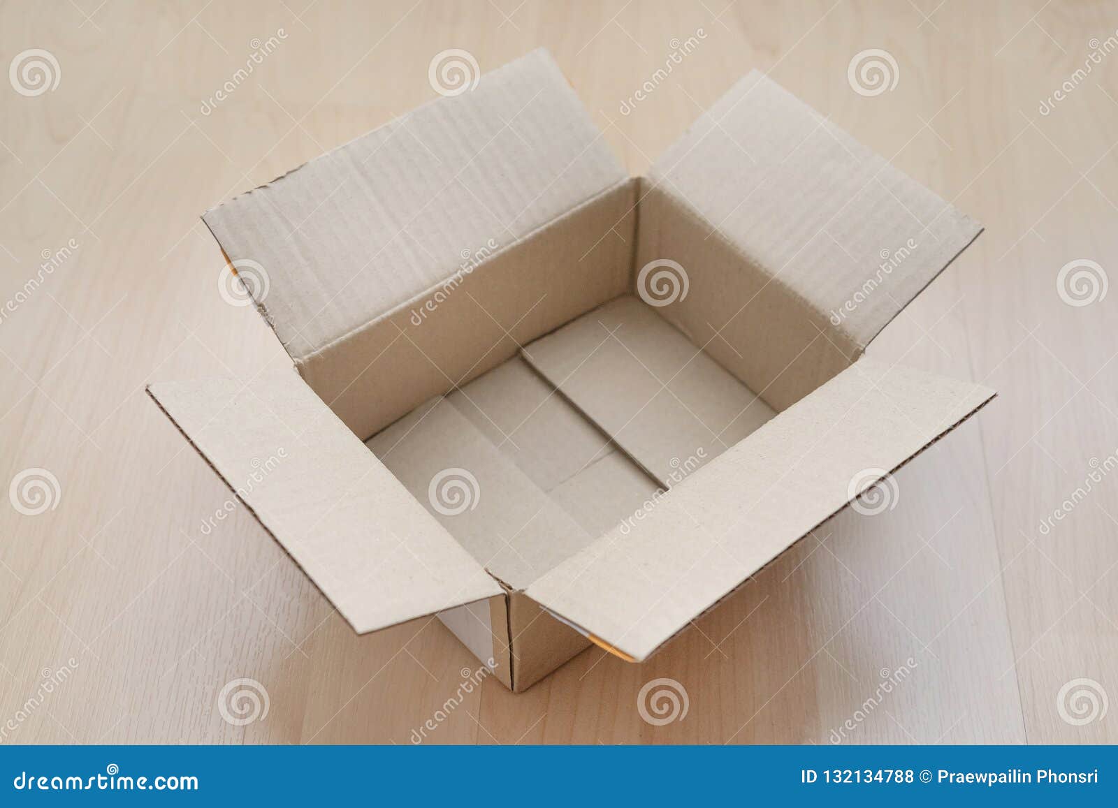 Empty Open Rectangular Cardboard Box on Wood. Shopping Online Ob Stock ...