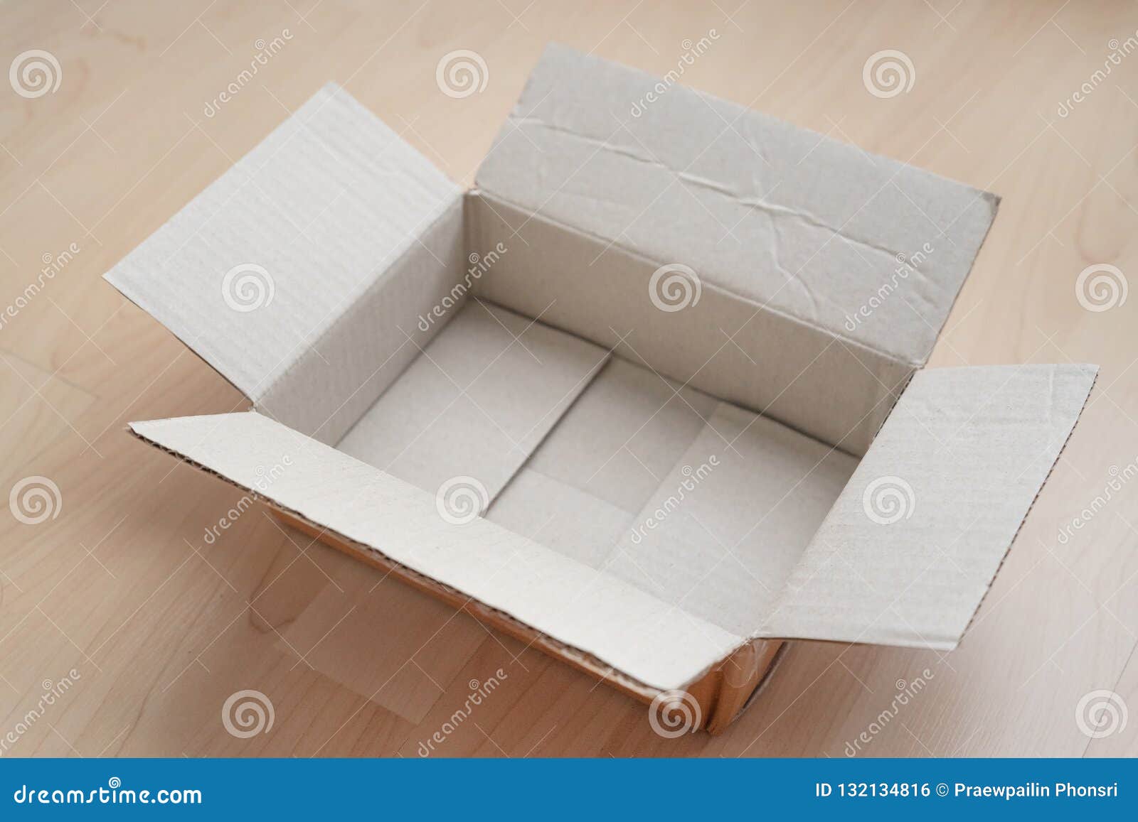 Empty Open Rectangular Cardboard Box on Wood. Shopping Online Ob Stock ...