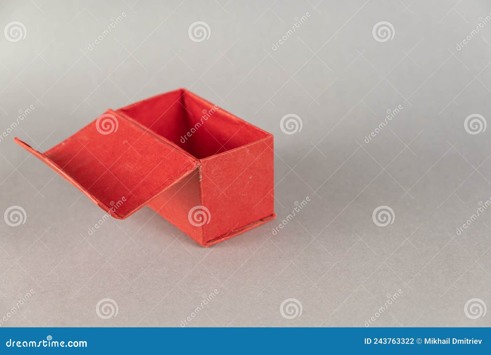 Empty Open Red Rectangular Box on Gray Background. Close-up Stock Photo ...