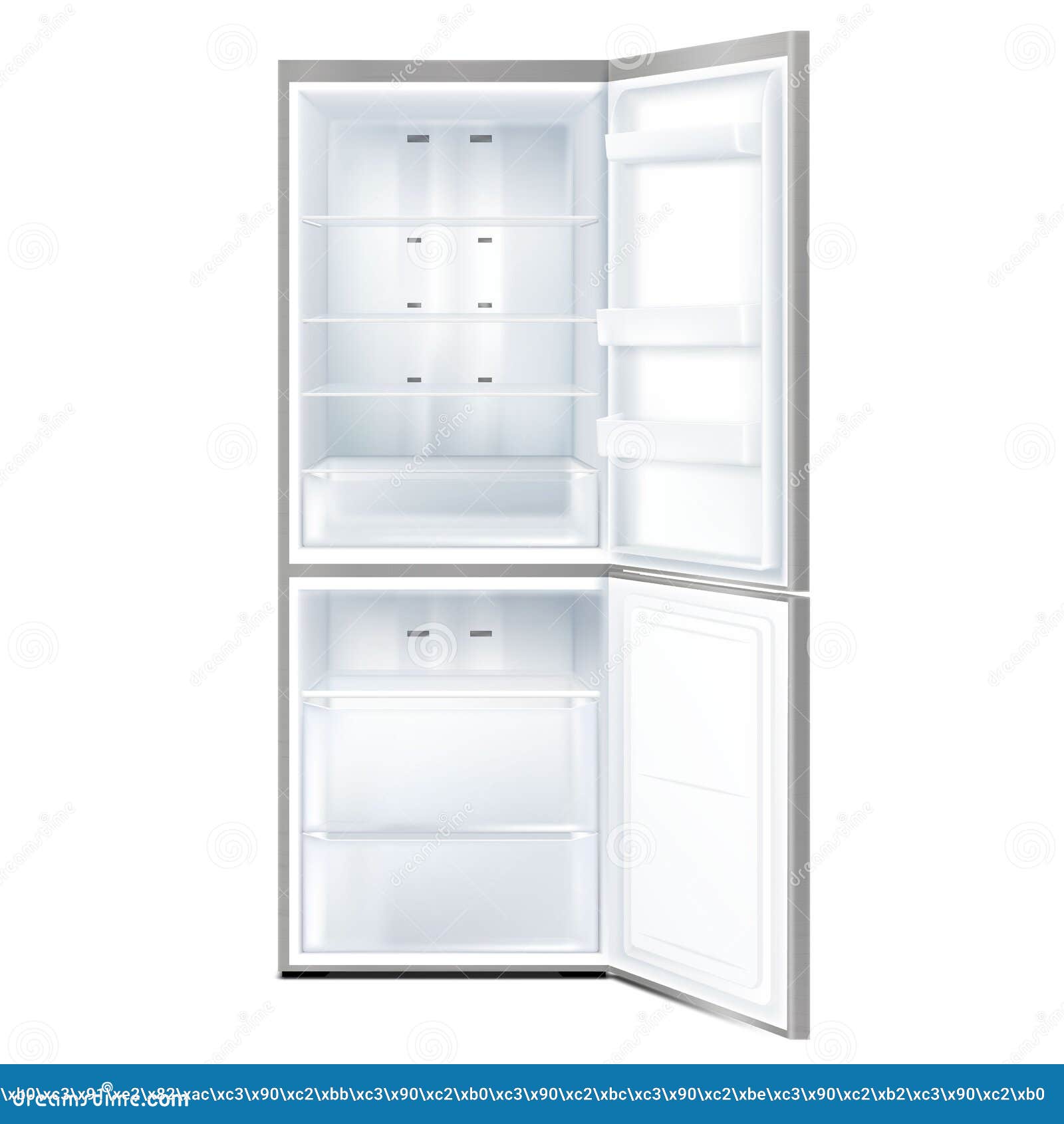 Empty Open Refrigerator Isolated on White Background. Front View of ...