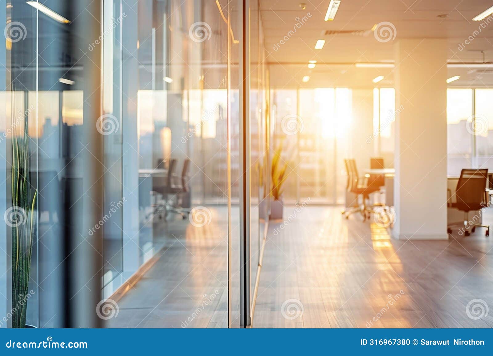 Empty Open Space Office. Natural Light Bokeh at Office Interior ...