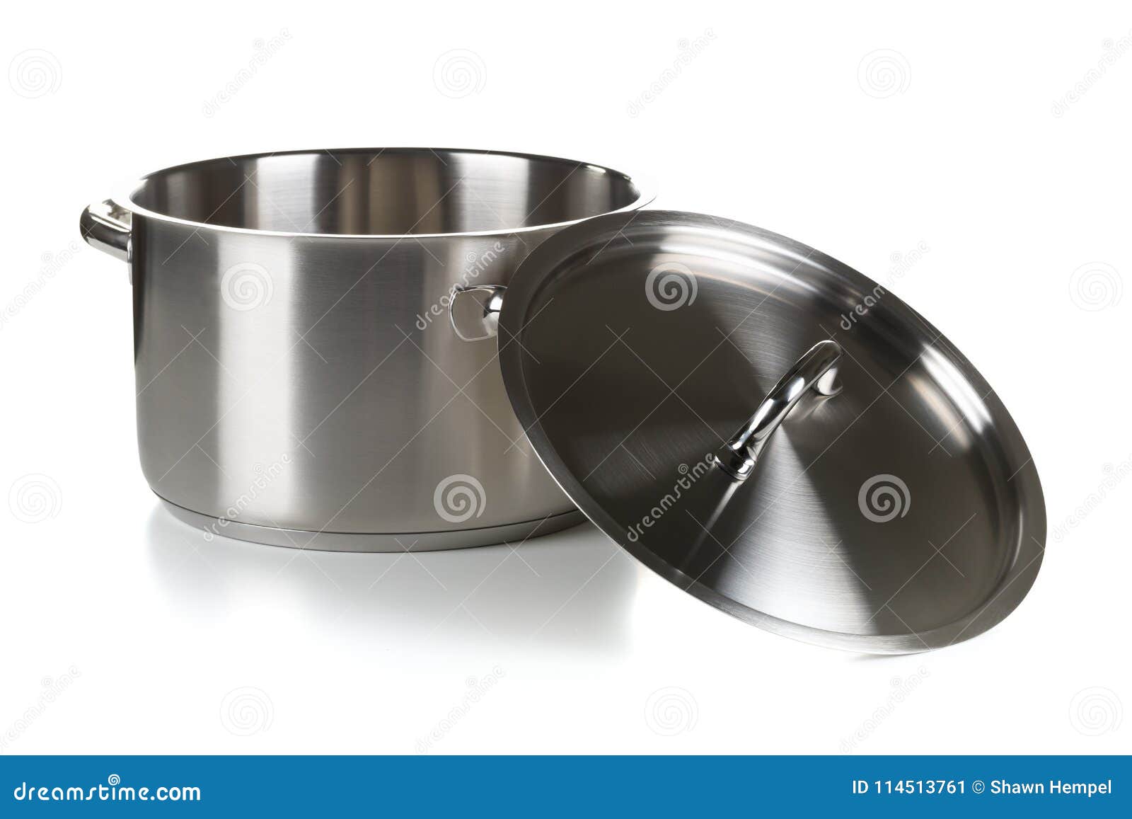 Empty Open Stainless Steel Cooking Pot with Lid Over White Stock Image ...
