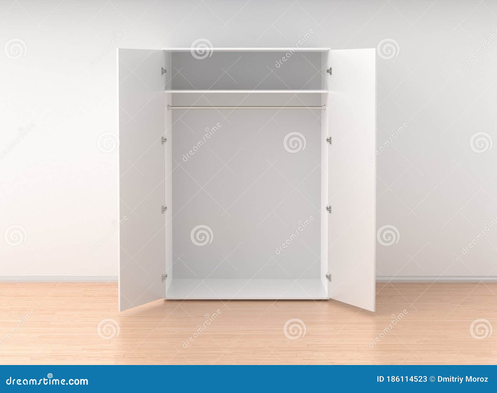 Empty Open Wardrobe Isolated Against the White Wall in Bright Interior ...