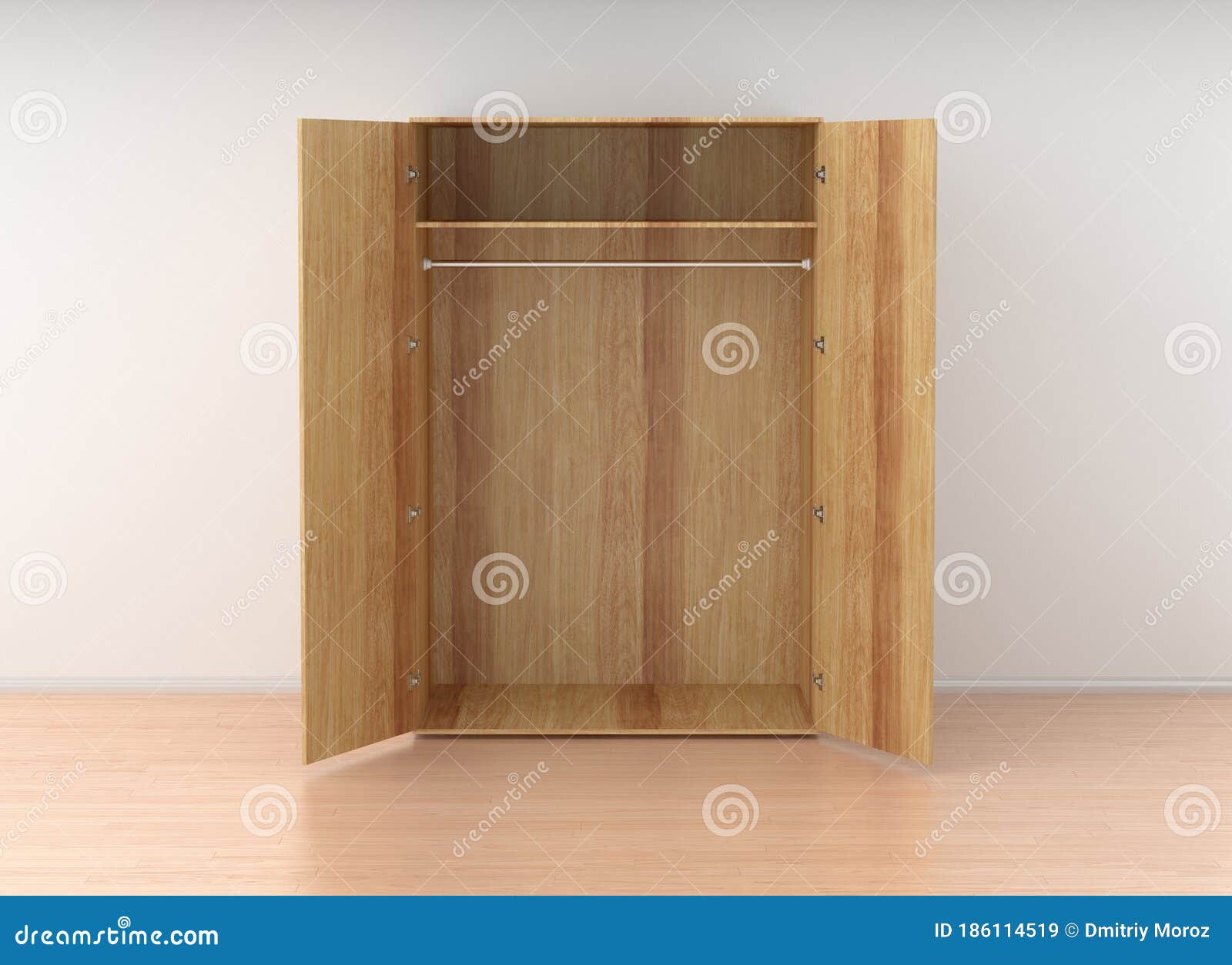 Empty Open Wardrobe Isolated Against the White Wall in Bright Interior ...