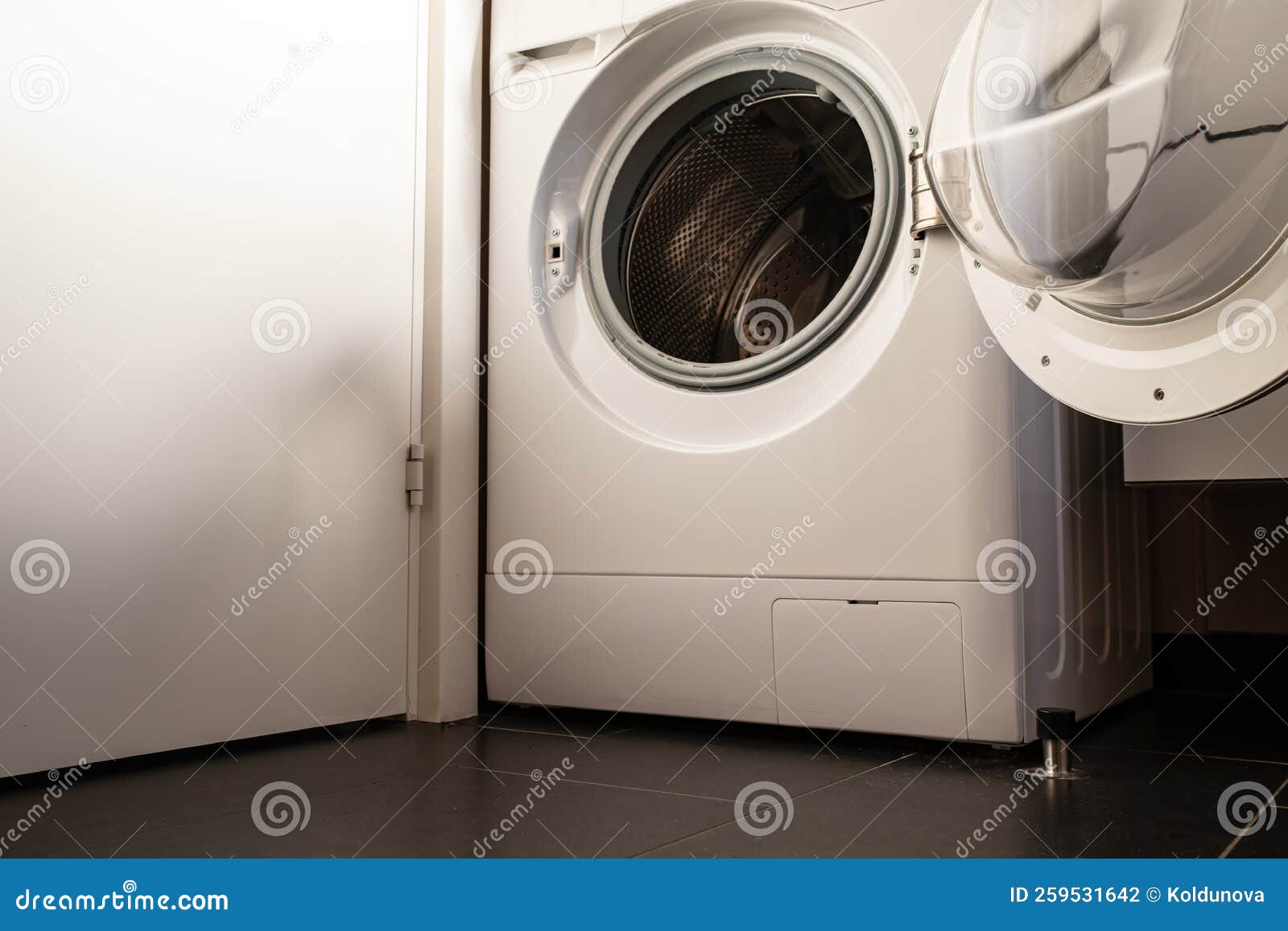 Empty Open Washing Machine. Drying and Airing the Washer Machine after ...