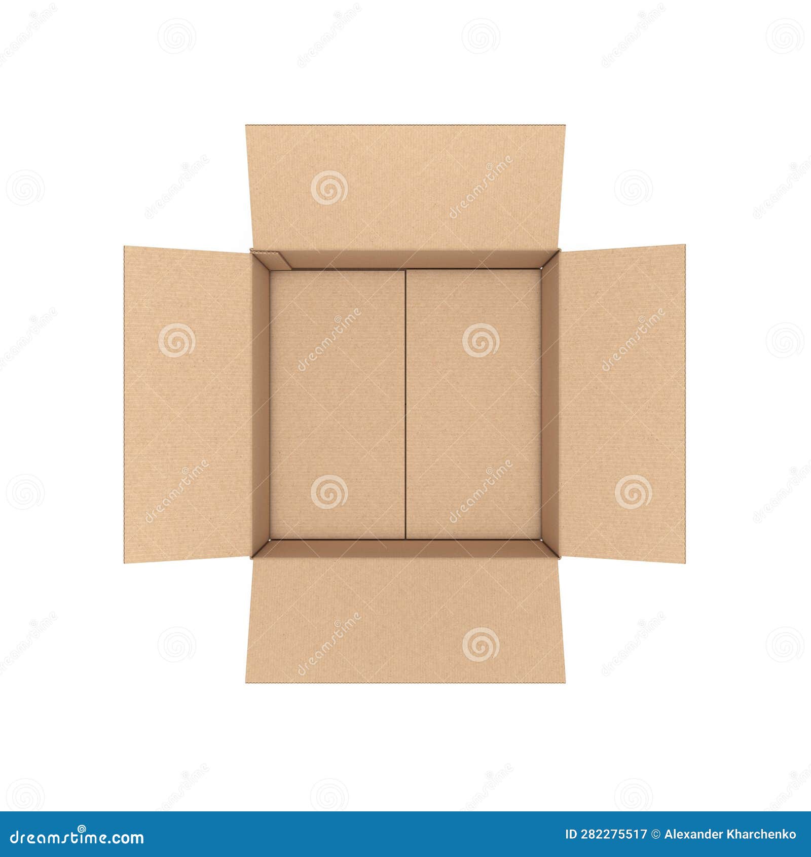 Empty Opened Cardboard Box Top View. 3d Rendering Stock Image - Image ...