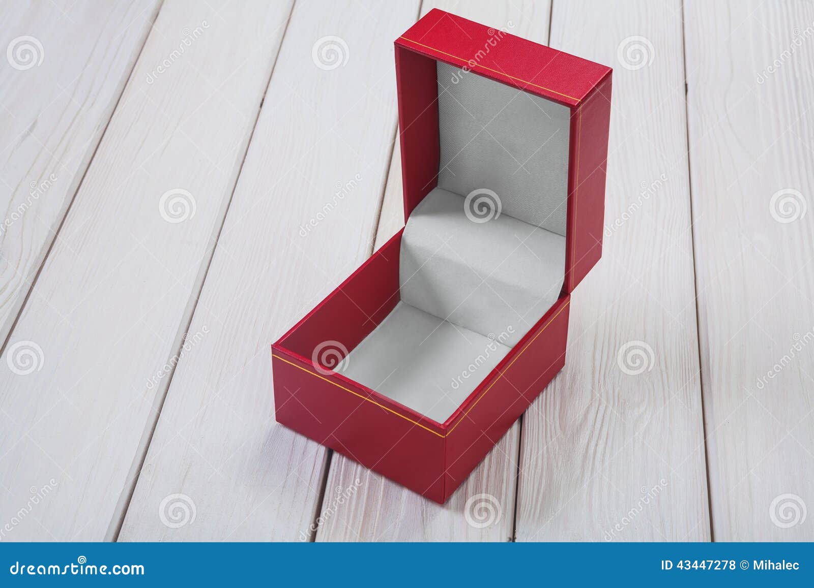 Empty Opened Red Leather Covered Gift Box on White Wooden Table Stock ...