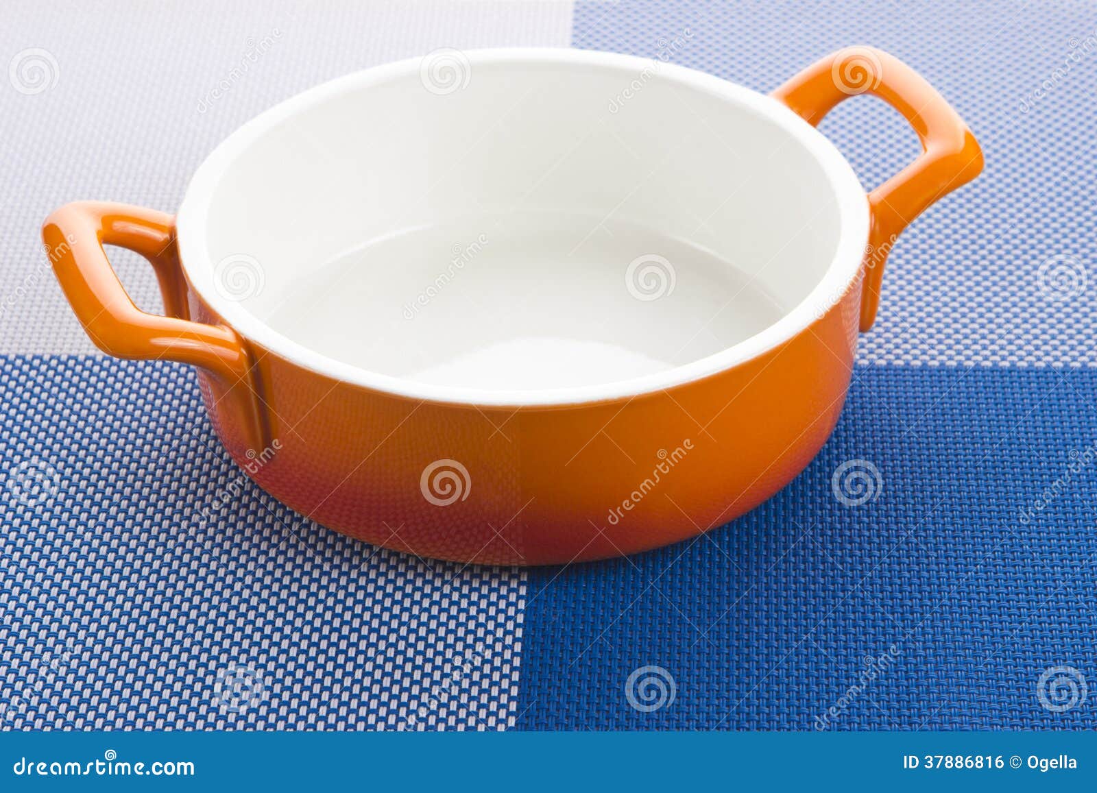 Empty Orange Bowl and Table-cloth Stock Photo - Image of handle, orange ...