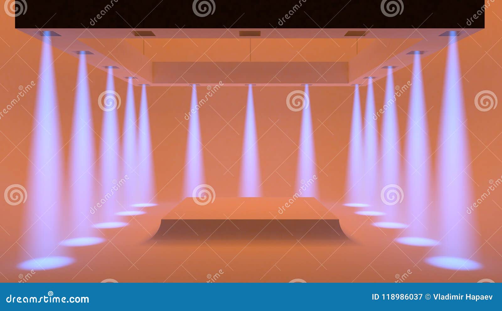 Empty Orange Studio with Spotlights on the Edges and Soft Smooth Light ...