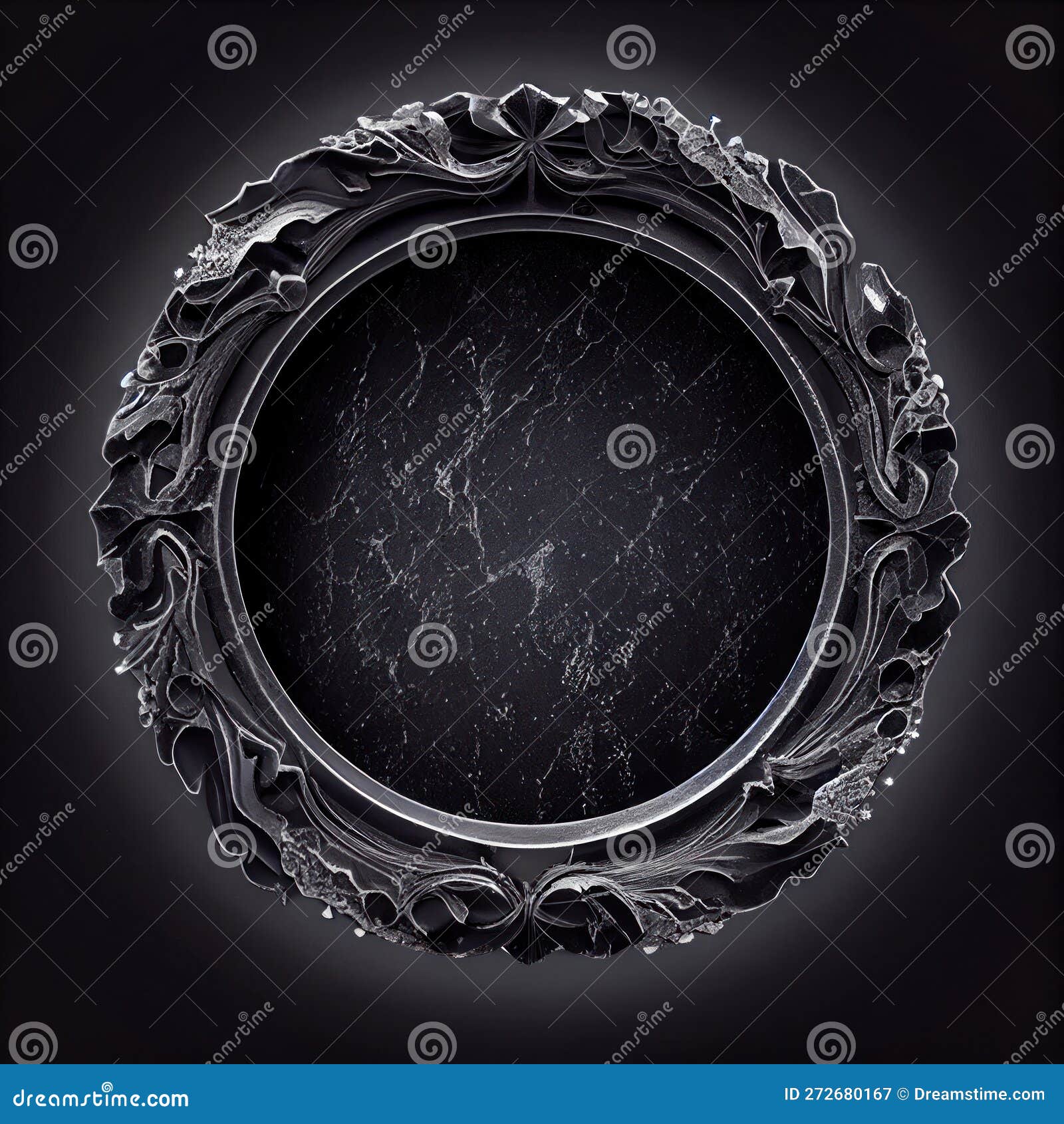 An Empty Ornamental Stone Circle Frame on Black Background. Stock ...