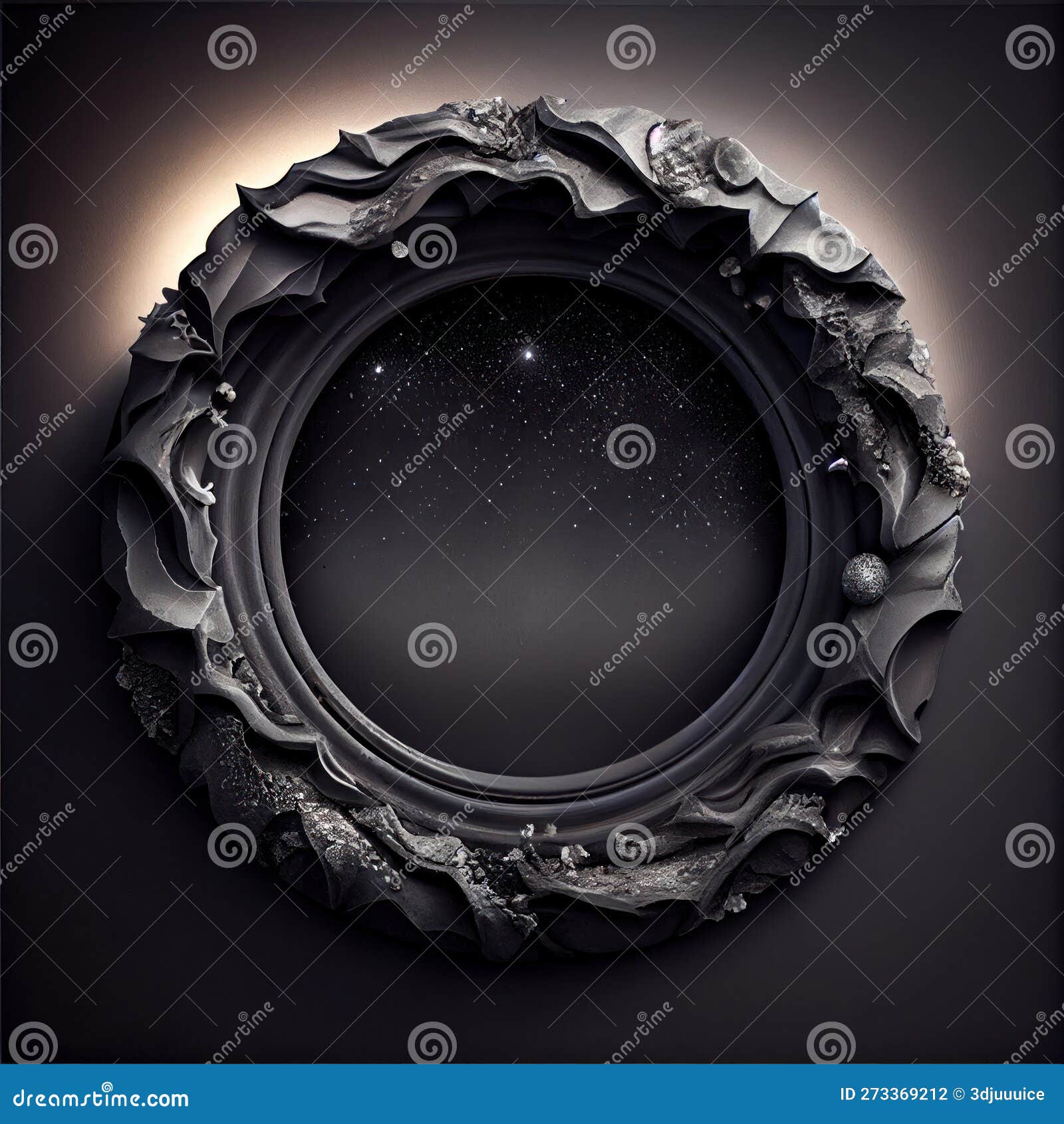 An Empty Ornamental Stone Circle Frame on Black Background. Stock ...