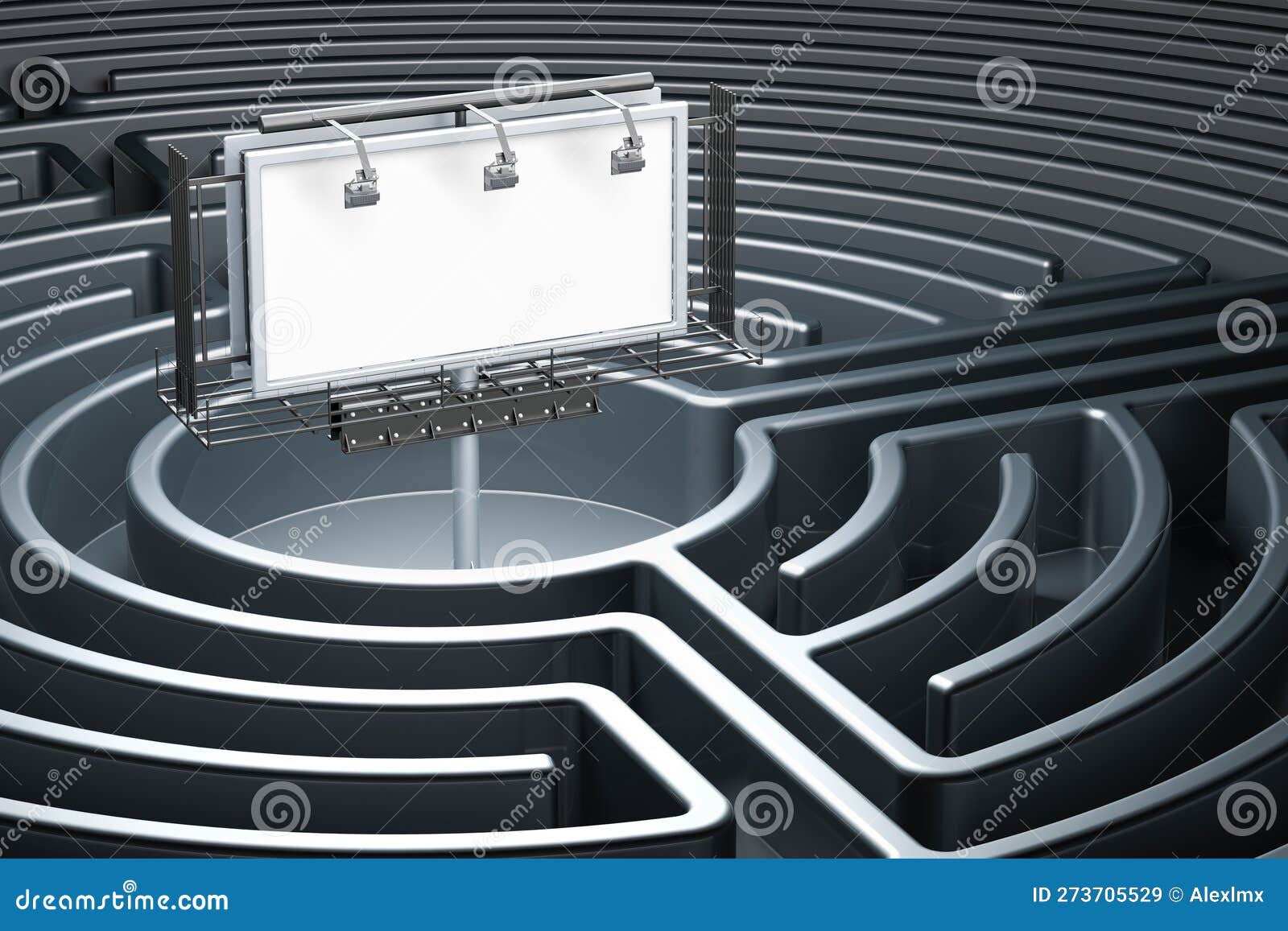 Empty Outdoor Advertising Billboard Inside Labyrinth, Maze. 3D ...