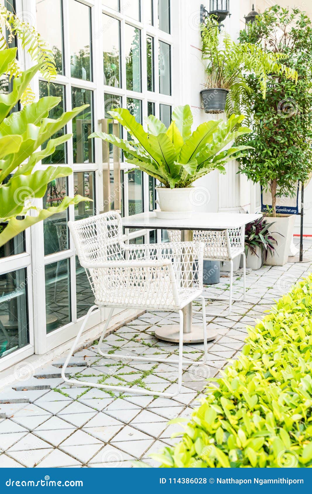 Empty Outdoor Patio Table and Chair Stock Photo - Image of vacation ...
