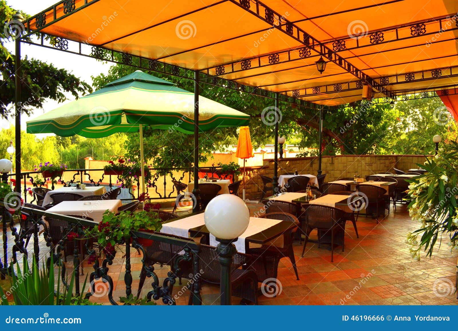 Empty outdoor restaurant stock photo. Image of fresh - 46196666