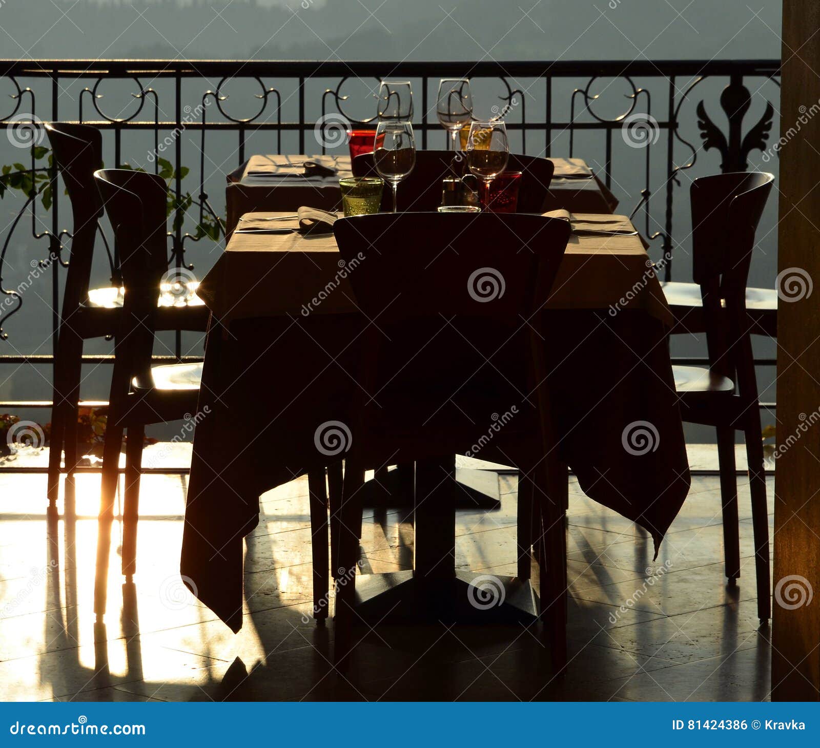 Empty Outdoor Restaurant Table at Sunset Stock Photo - Image of ...